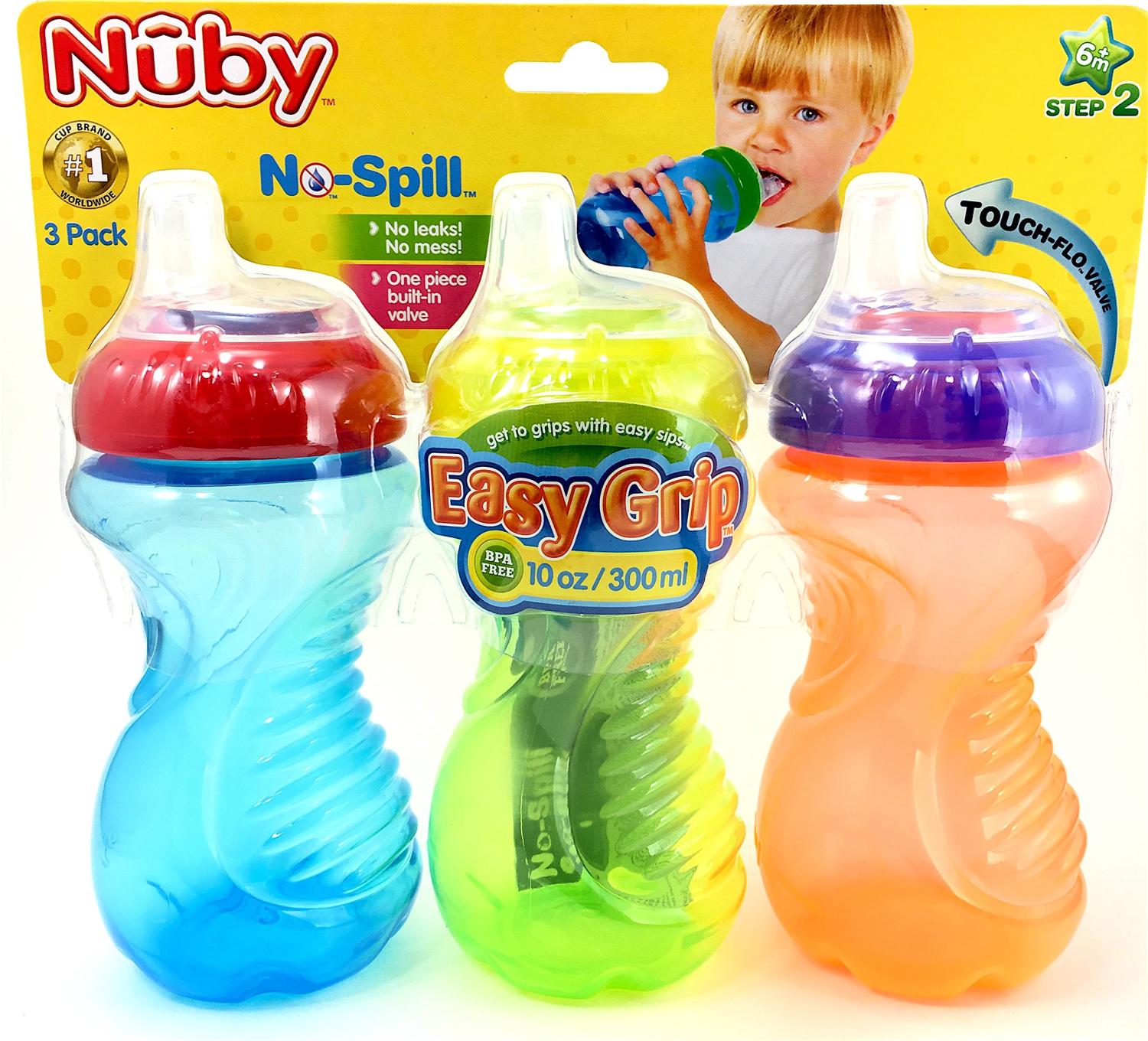 Nuby No Spill Easy Grip Sippy Cups 10 Oz - 3 Pack | Leak Proof Design ...
