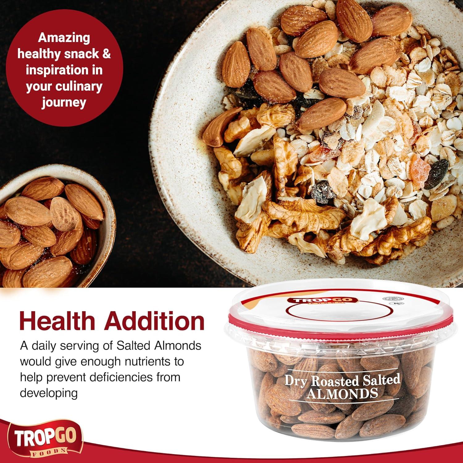 Tropgo Roasted Salted Almonds 180g Tub - Almond Nuts in Resealable and ...