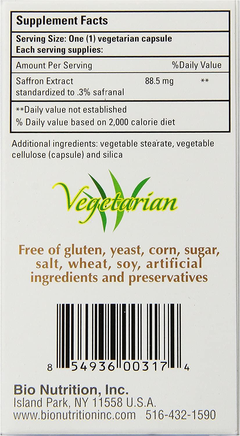 Bio Nutrition Saffron Extract - 50 Vegetarian Capsules for Mood ...