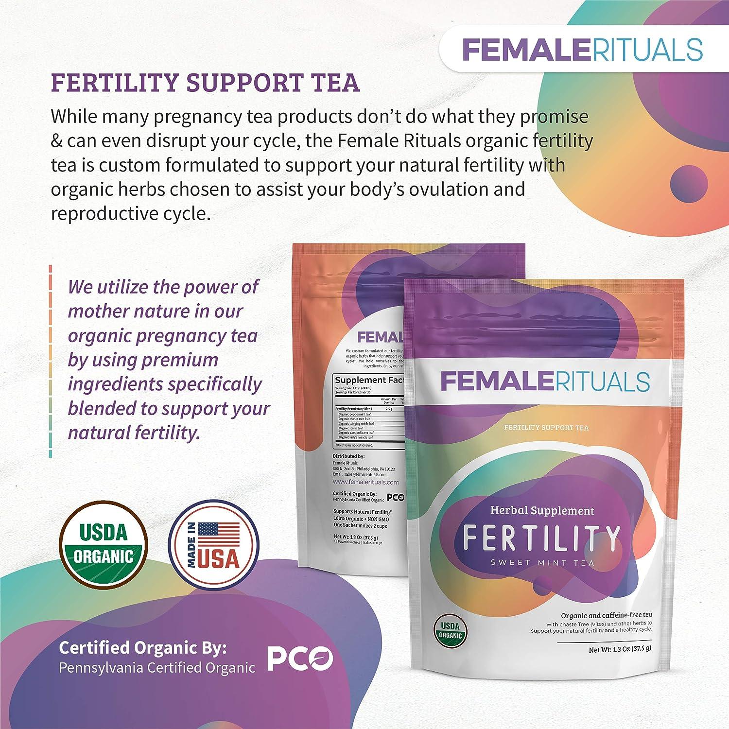 Female Rituals Organic Peppermint Fertility Tea - 30 Cups/15 Sachets - Herbal Blend for Female ...