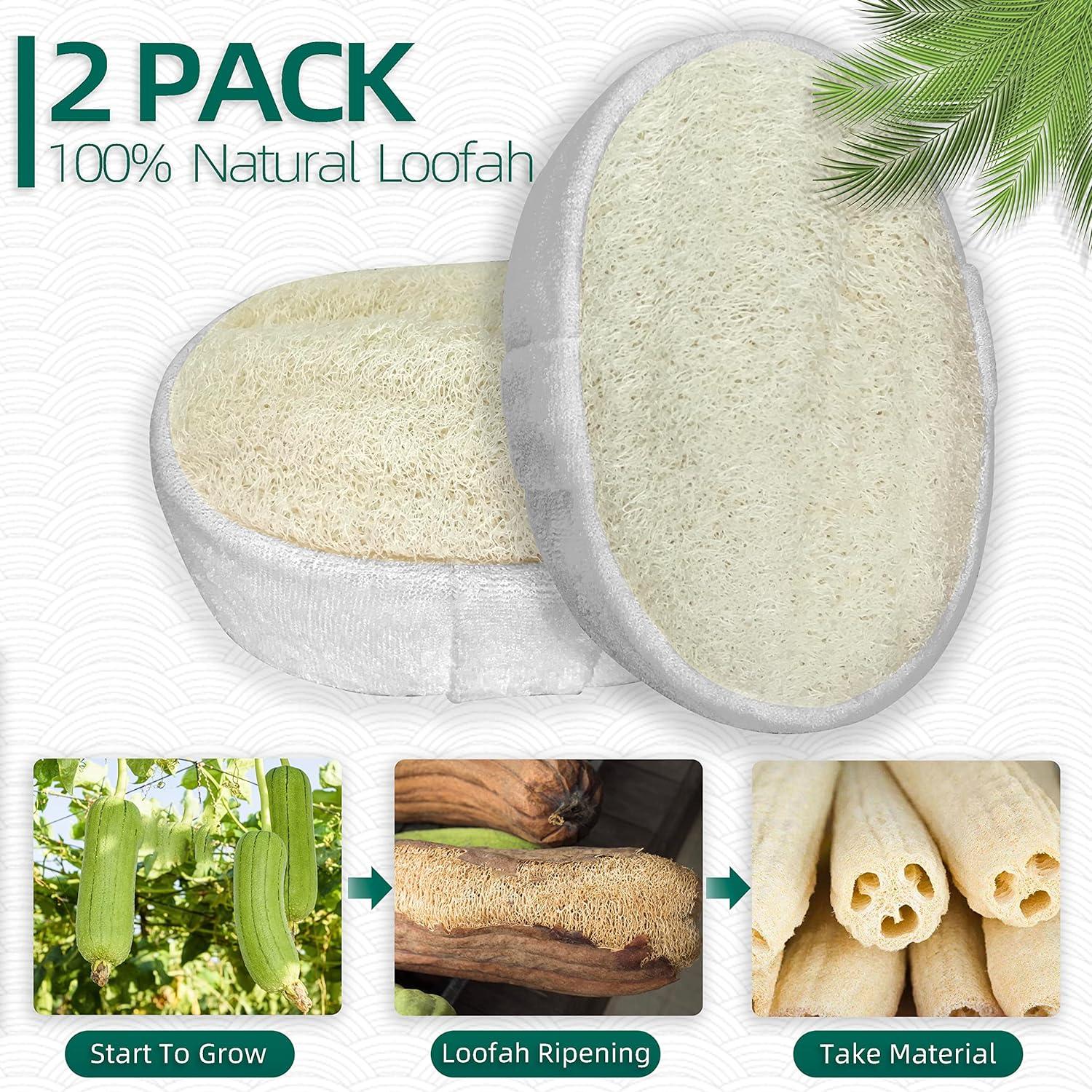 2 Pack Exfoliating Loofah Sponges - Natural Body Scrubber for Bath Spa ...