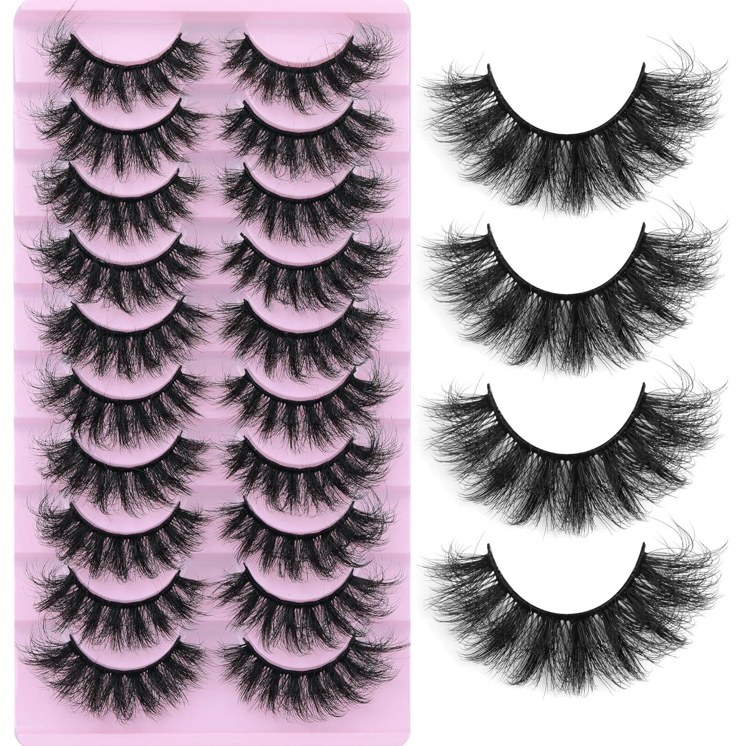 20MM Fluffy Wispy Mink Eyelashes - Thick Volume Strip Lashes (10 Pairs ...