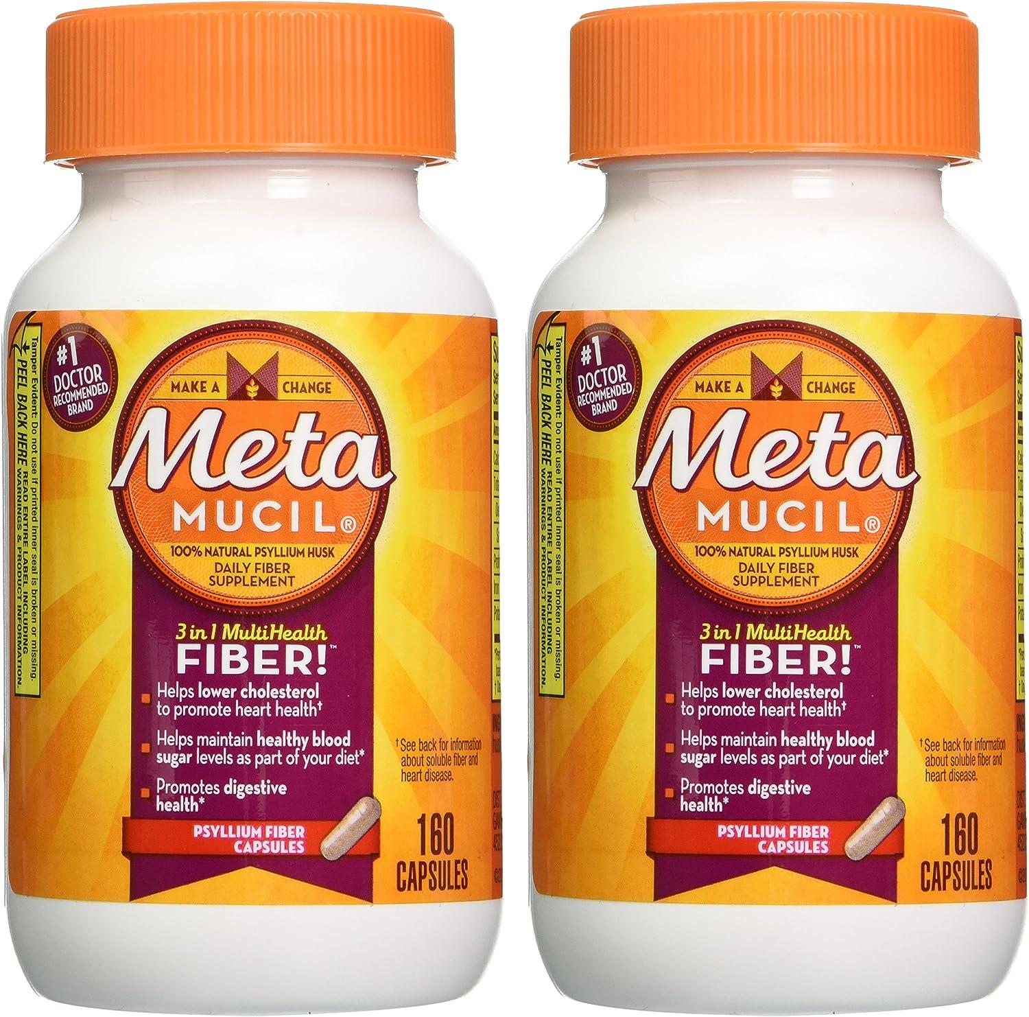 Metamucil Psyllium Fiber Capsules - 160 Count Bottle - 100% Natural ...