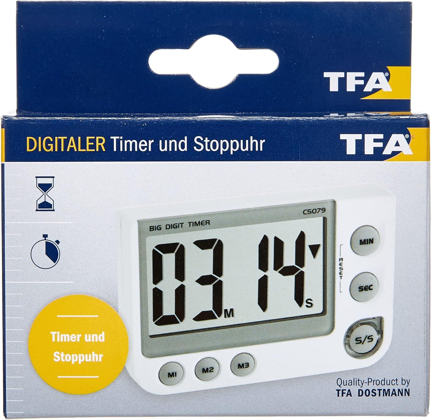 Buy TFA Dostmann Digital Timer & Stopwatch 38.2024 - Memory Magnet Stand 3 Volumes - Compact ...
