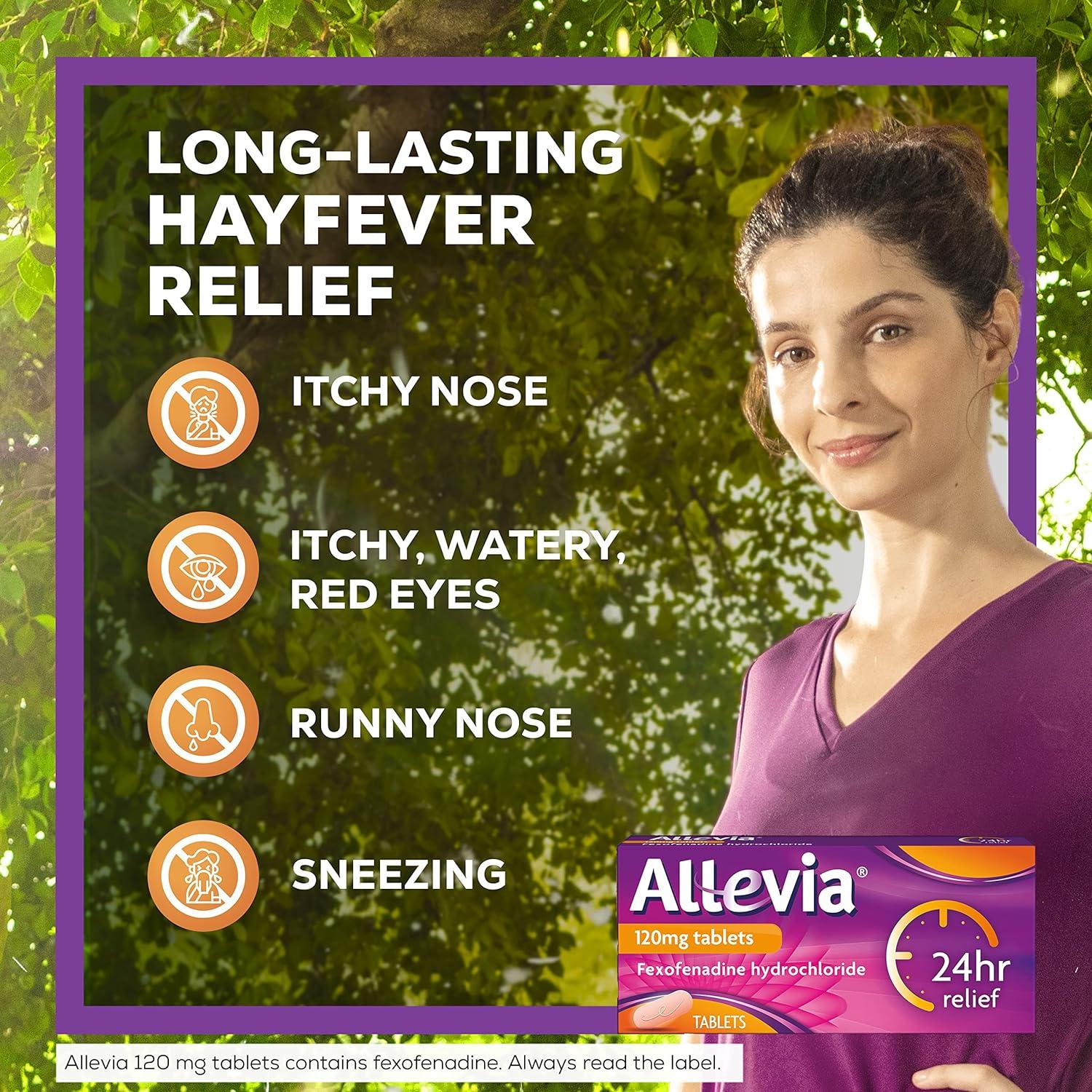 Allevia Hayfever Allergy Tablets 120mg Fexofenadine 24hr Relief - 30 ...