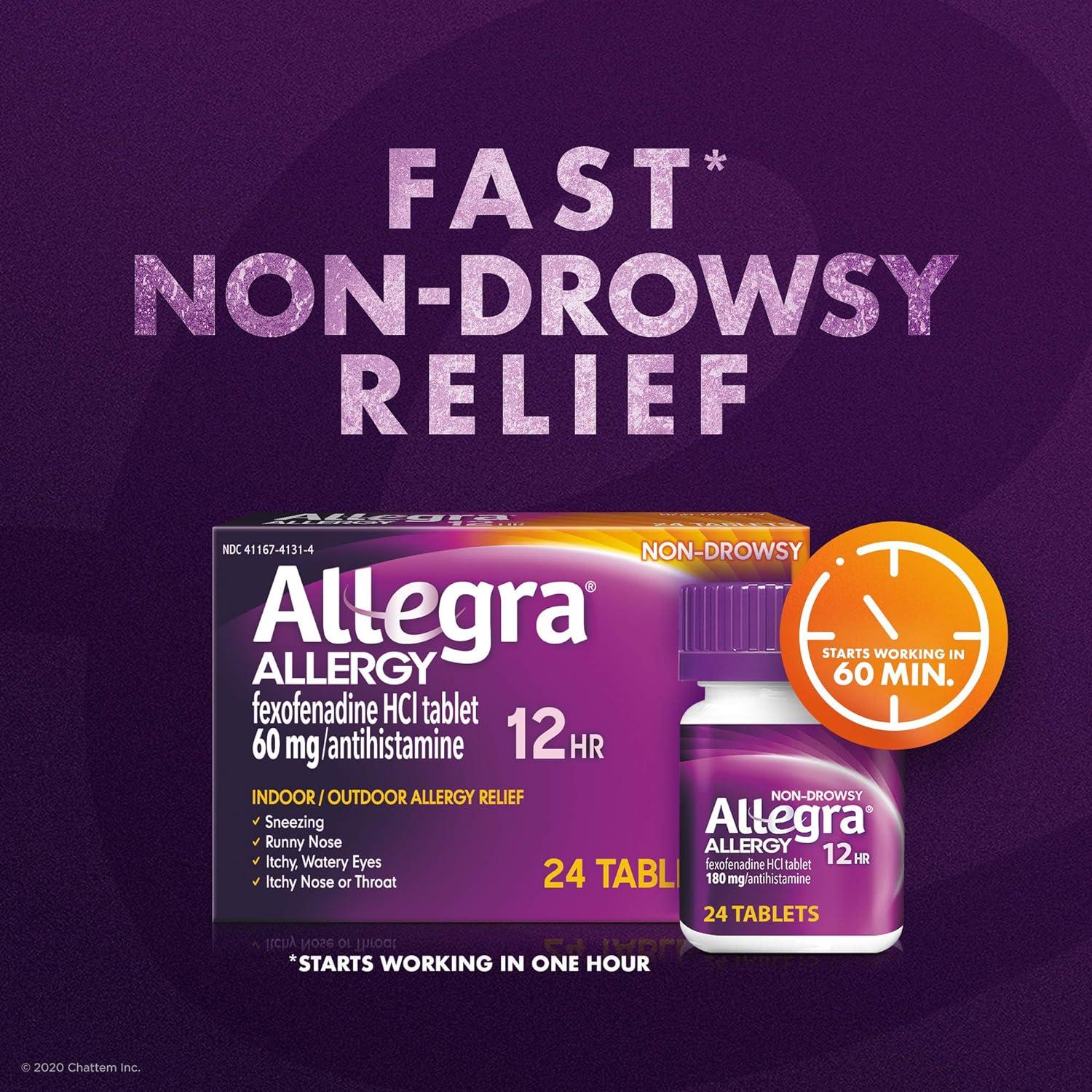 Allegra Adult 12-Hour Non-Drowsy Antihistamine Tablets, 60 mg - 24 ...