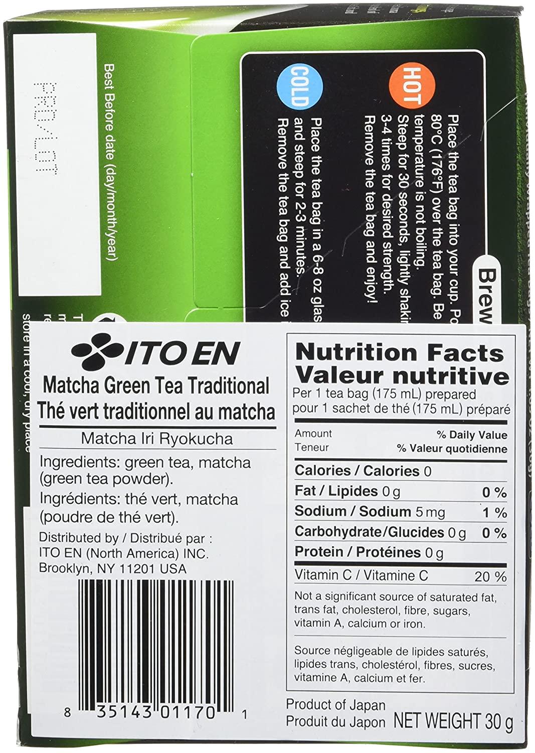 ITO EN Matcha Green Tea Bags - Traditional 20 Count, Premium Quality ...