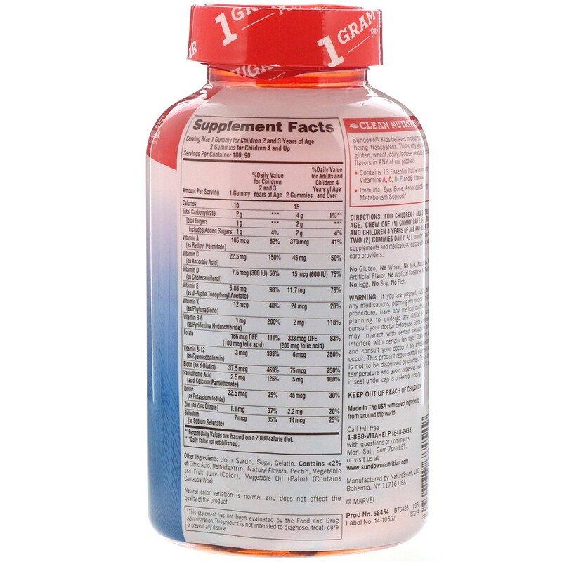 Sundown Naturals Kids Multivitamin Gummies - Spiderman Flavors, 180 ...