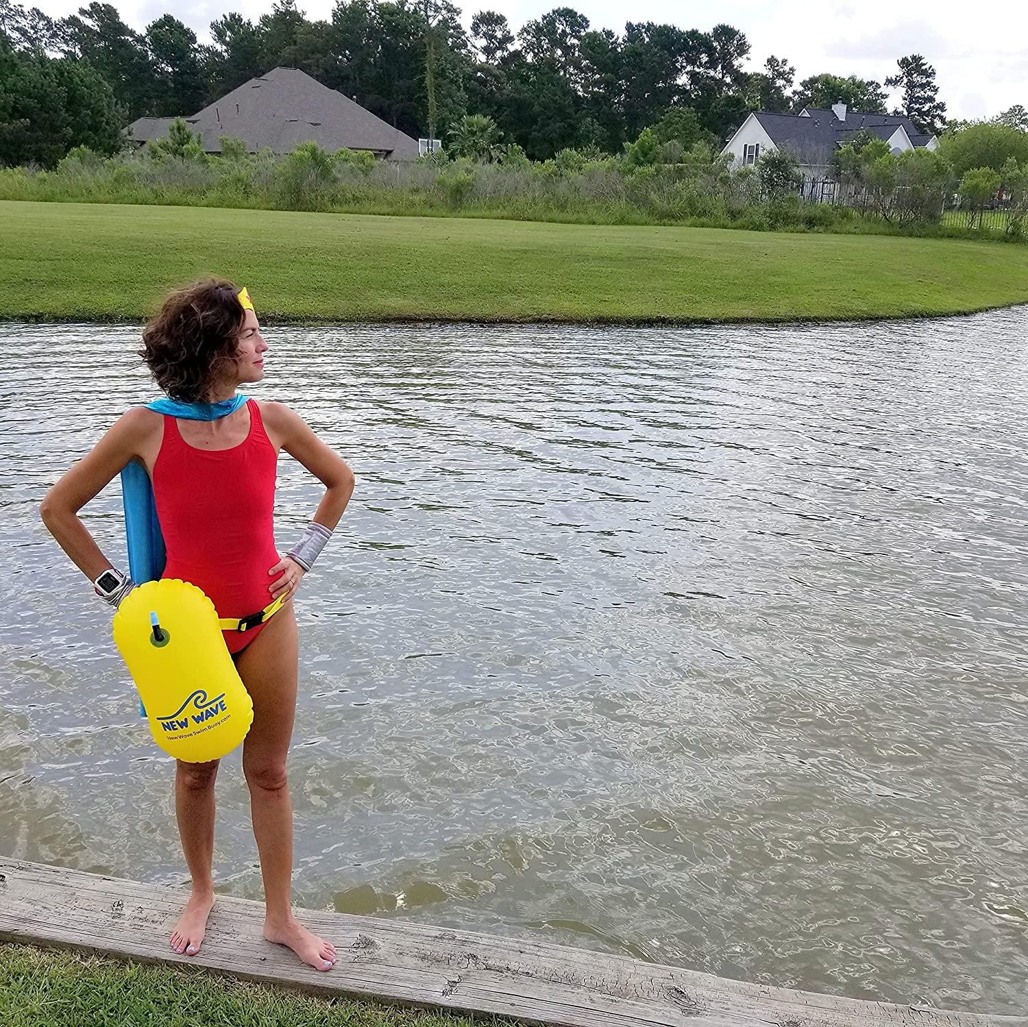 New Wave Swim Bubble - Yellow Safety Swim Buoy for Open Water Swimmers ...
