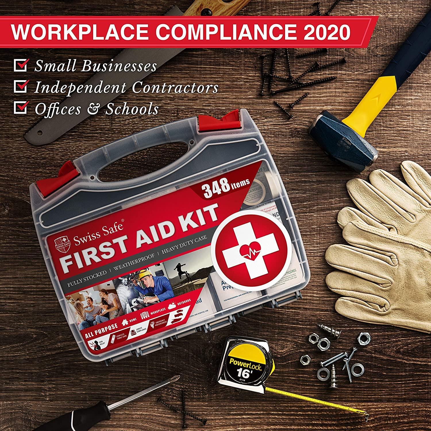Swiss Safe 2-in-1 Hardcase First Aid Kit (348 Piece) + Bonus Mini Kit ...