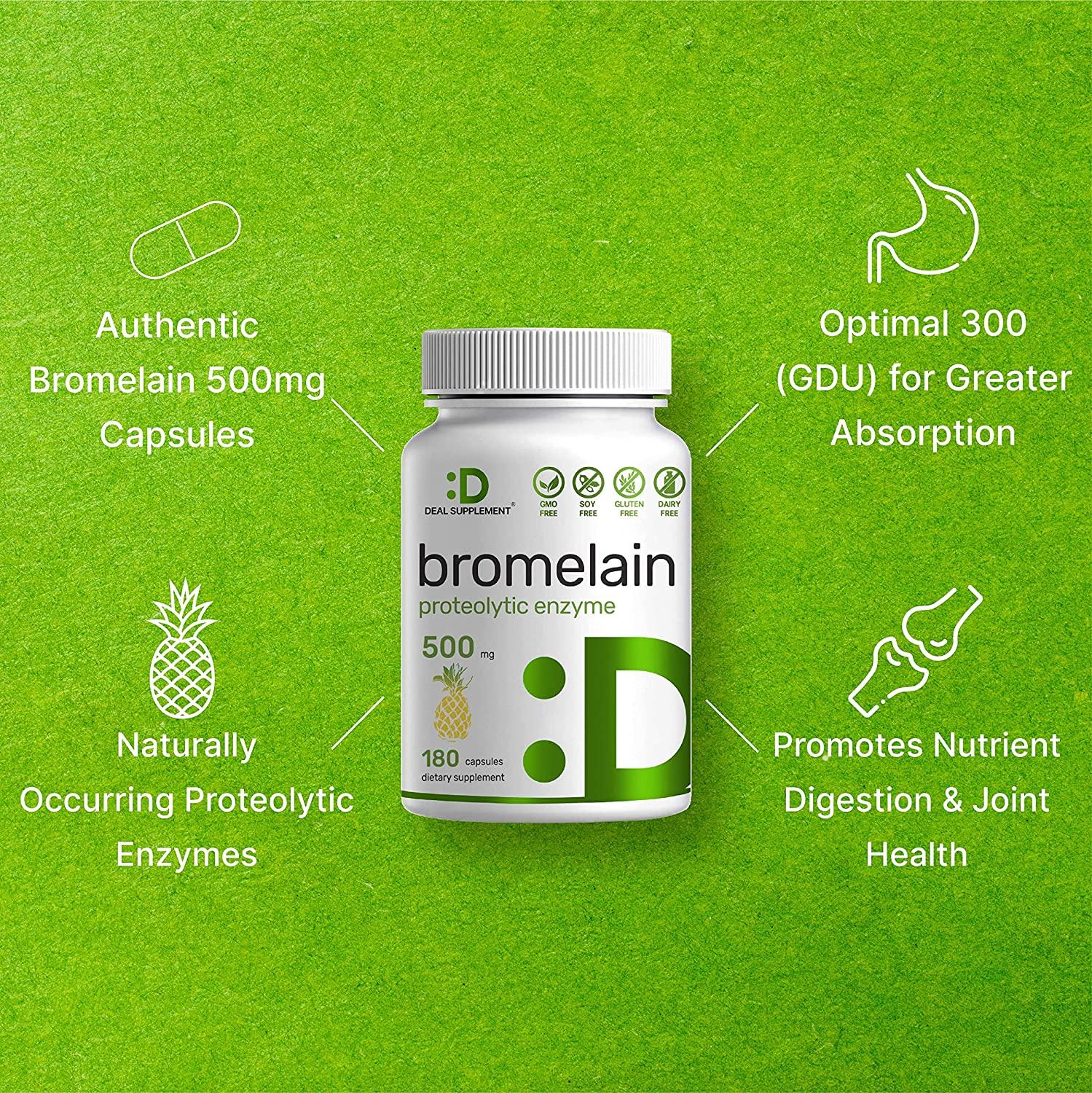 Bromelain Supplement 500mg - 180 Capsules | Digestive & Joint Health ...