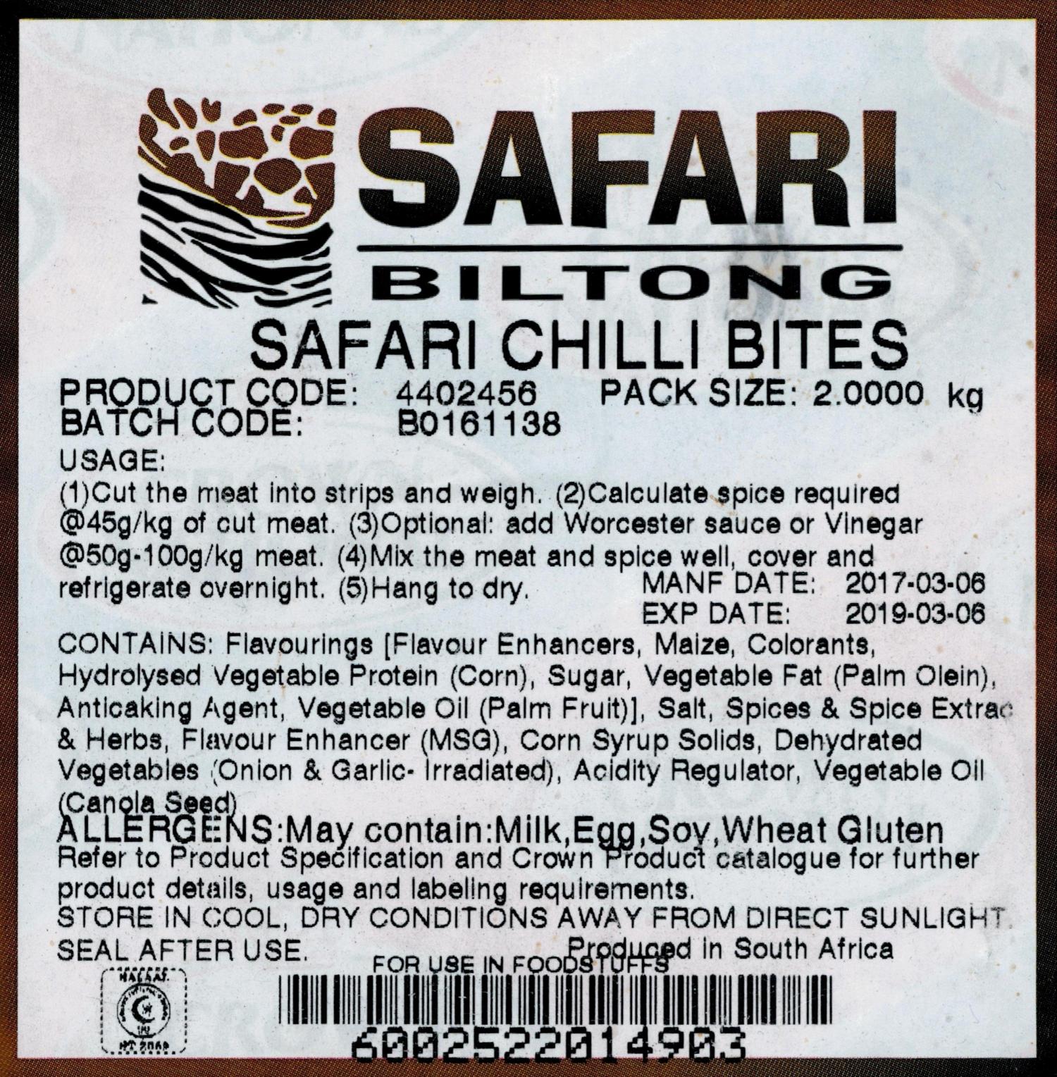Crown National Safari Chilli Bite Seasoning Biltong Spice 2Kg ...