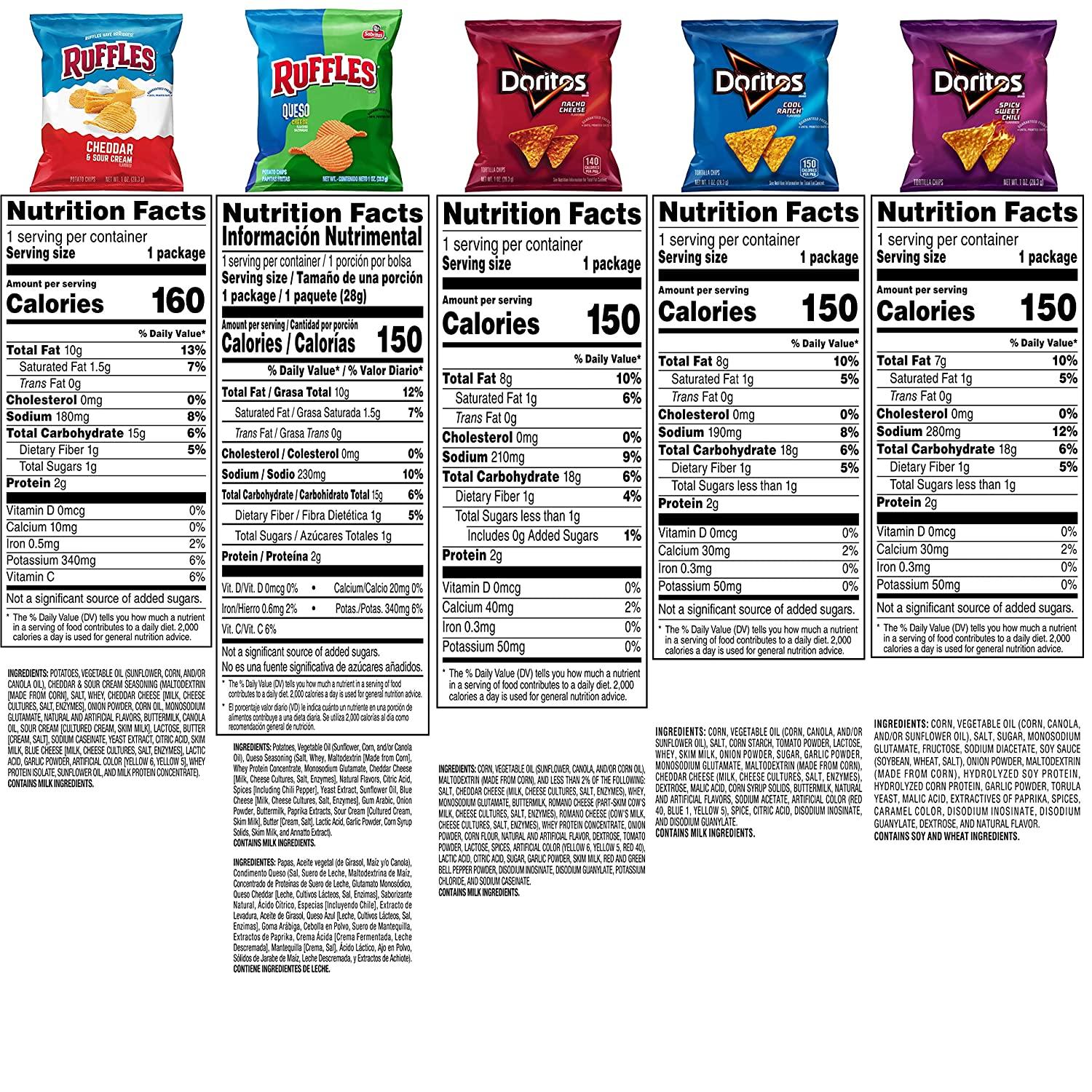 Ruffles FritoLay Variety Pack - 40 Count Mix of Ruffles & Doritos Bold ...