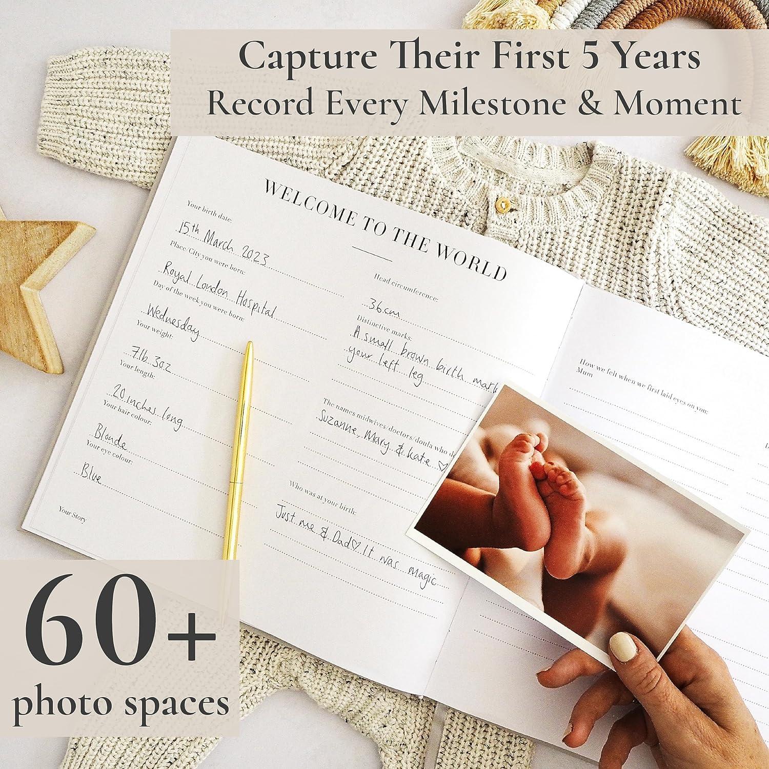 Baby Record Book & Scrapbook | 132 Page Memory Album for Newborn Boy ...