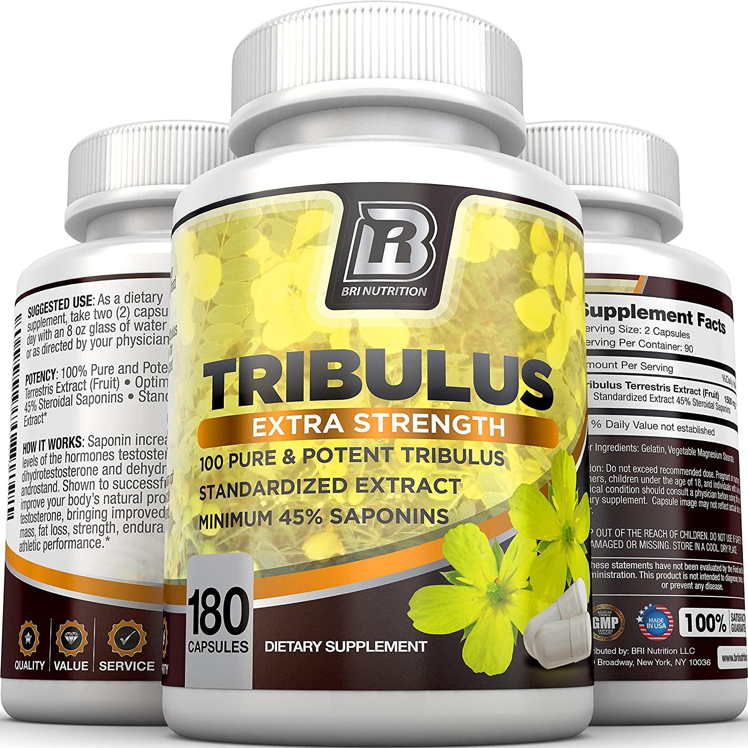 BRI Nutrition Tribulus Terrestris 1500mg - 180 Count - 45% Steroidal ...