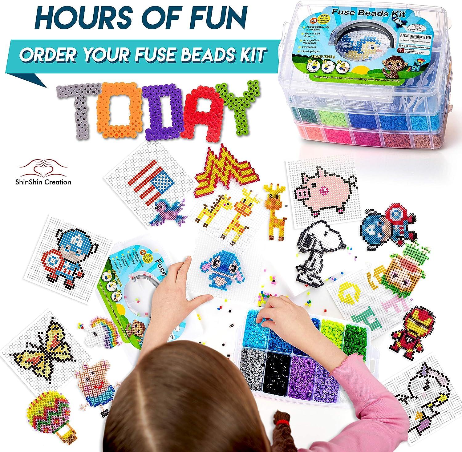 22,000 5mm Fuse Beads Kit with 100 Patterns, Pegboards, Tweezers ...