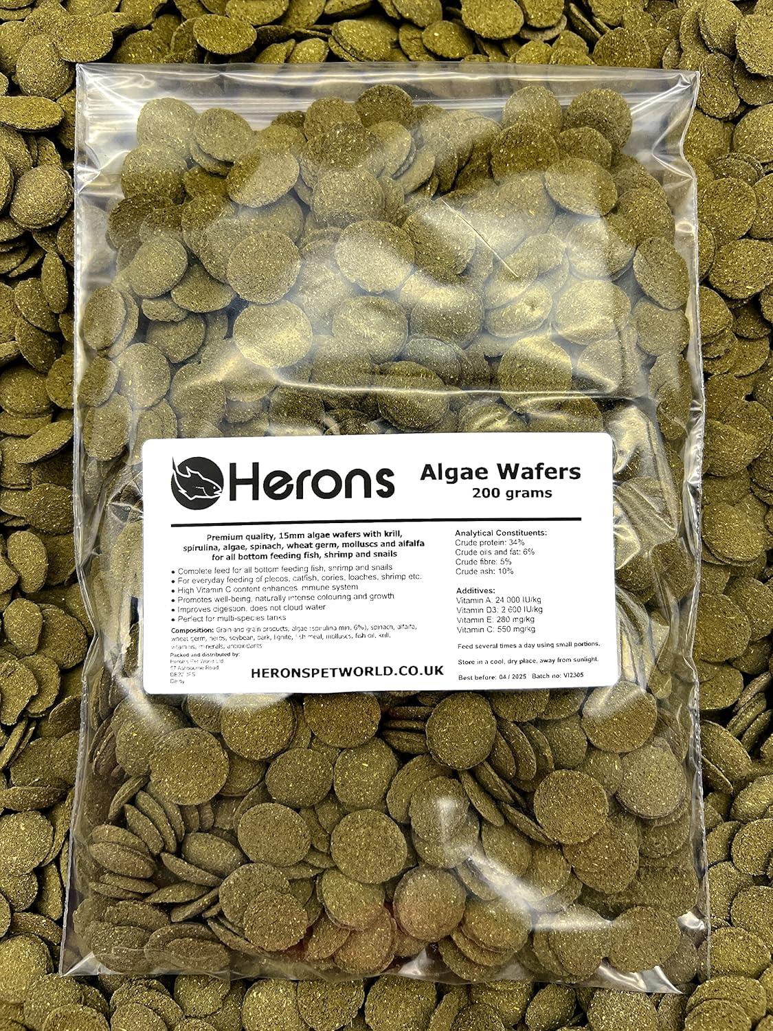 HERONS Spirulina Algae Wafers 200g - Sinking Wafers for Bottom-Feeding ...
