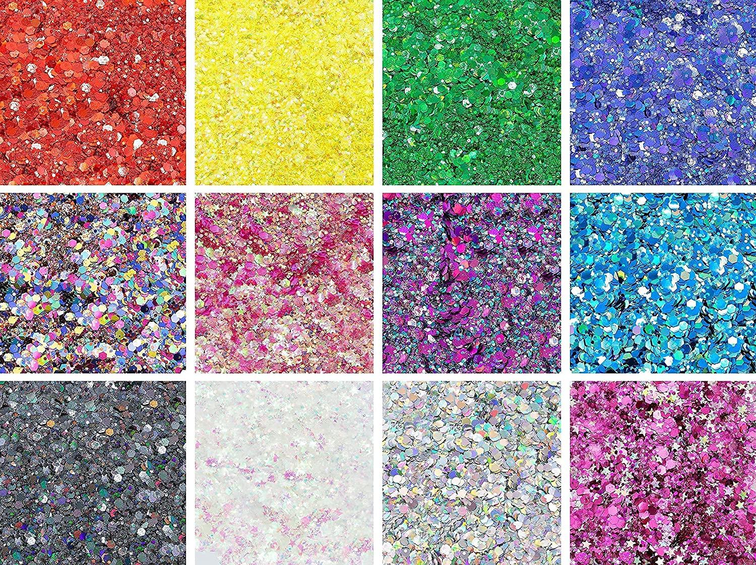 12 Pack Multi-Colored Rainbow Chunky Glitter for Face & Body - Festival ...