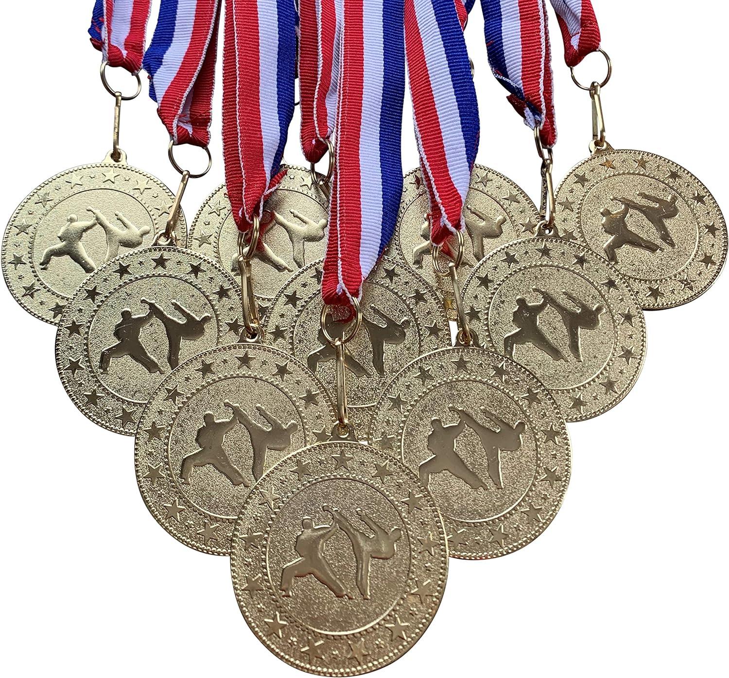 Express Medals Various 10 Pack Styles of Martial Arts Award Medals with Neck Ribbons Trophy ...