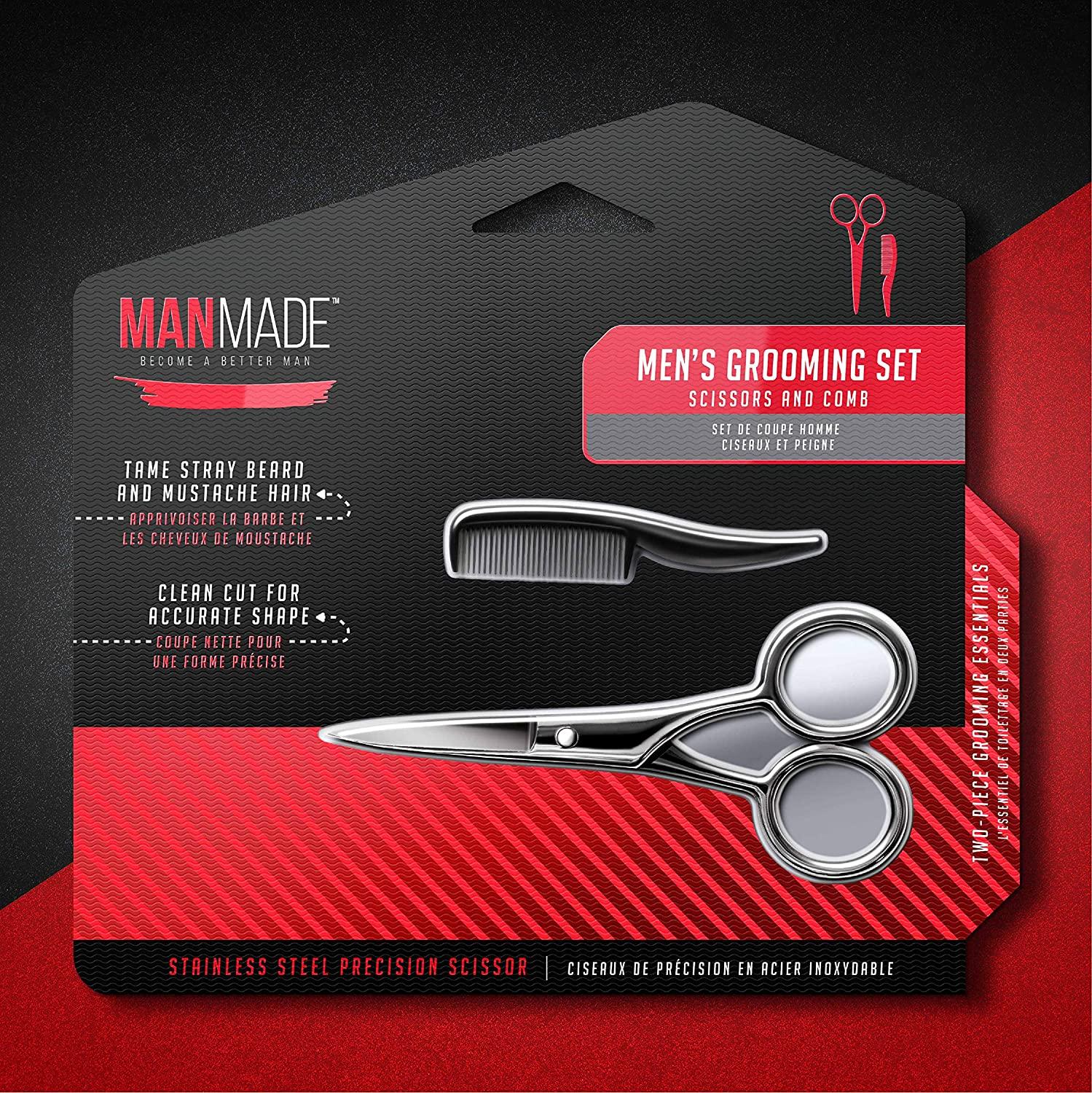 ManMade Men's Grooming Set: Stainless Steel Beard & Mustache Scissors ...
