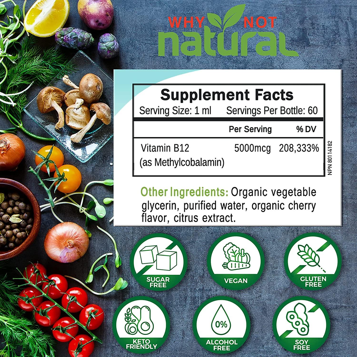 Organic Vitamin B12 Liquid 5000mcg Drops - Sublingual Extra Strength ...