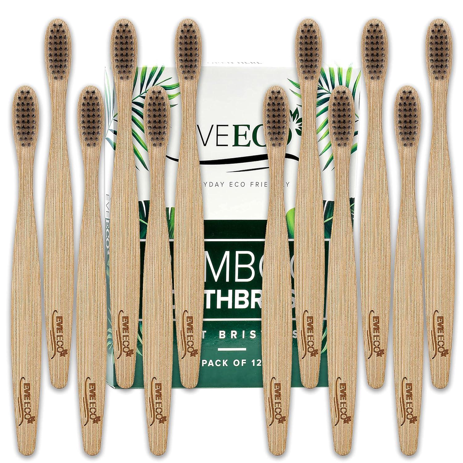 EveEco Bamboo Toothbrush - 12 Count, Soft Bristles for Sensitive Gums ...