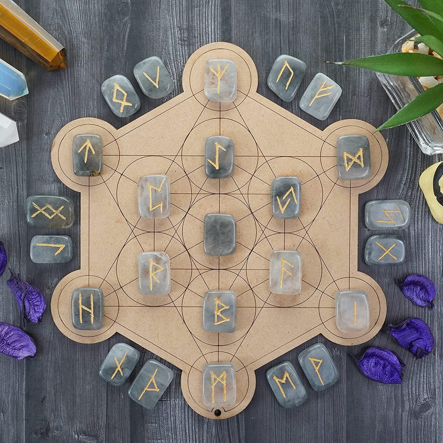 Smoky Quartz Rectangle Gemstone Runes - 25 pcs Elder Futhark Alphabet ...