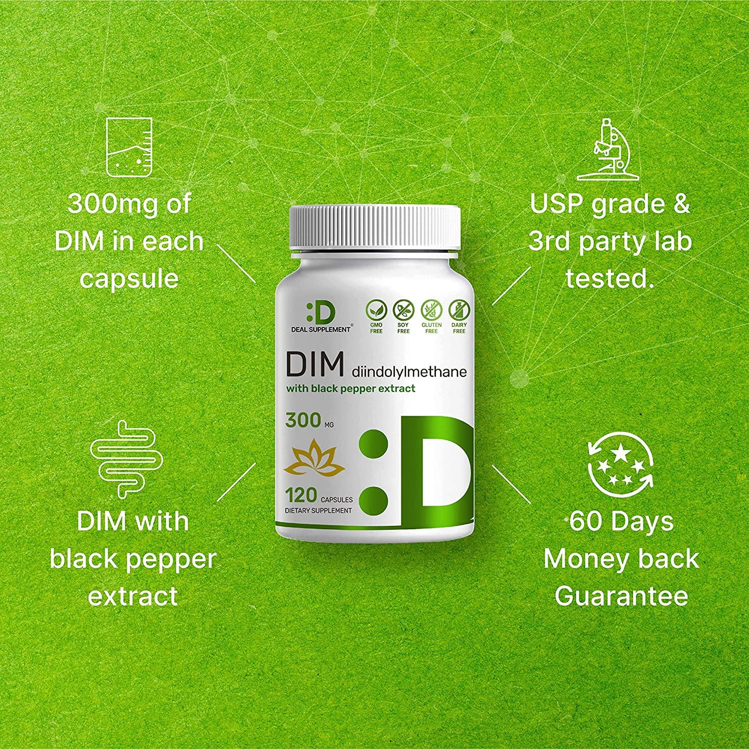 Diindolylmethane (DIM) Supplement 300mg - 120 Veggie Caps - 4 Months ...