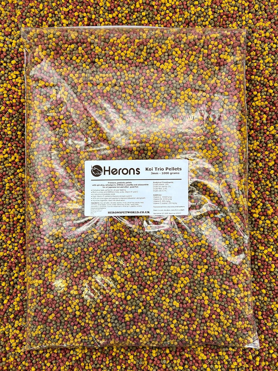 HERONS Koi Trio Pellets 3mm Premium Fish Food - 1Kg | Prebiotic with ...