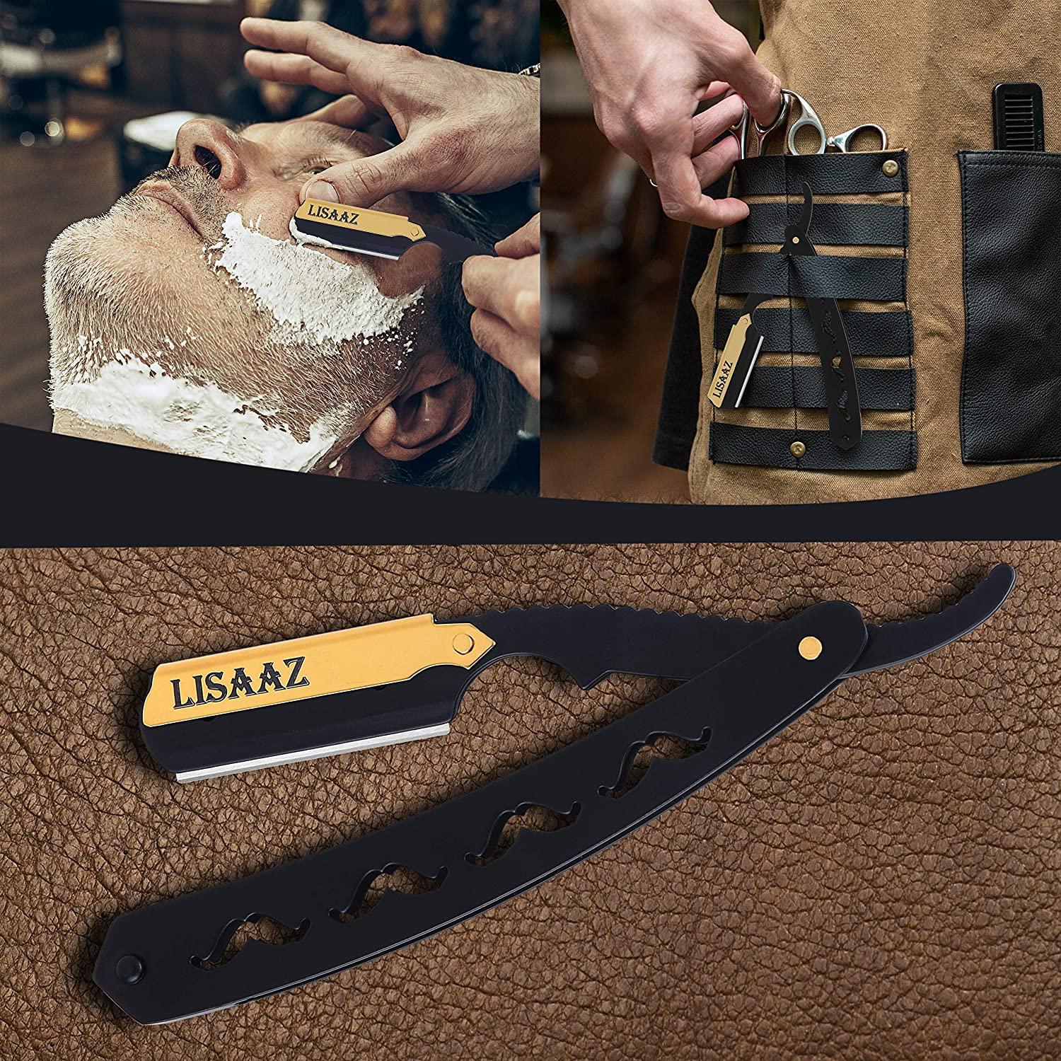 Lisaaz Straight Razor - 5 Blades Black Classic Shaving Razors for Men ...