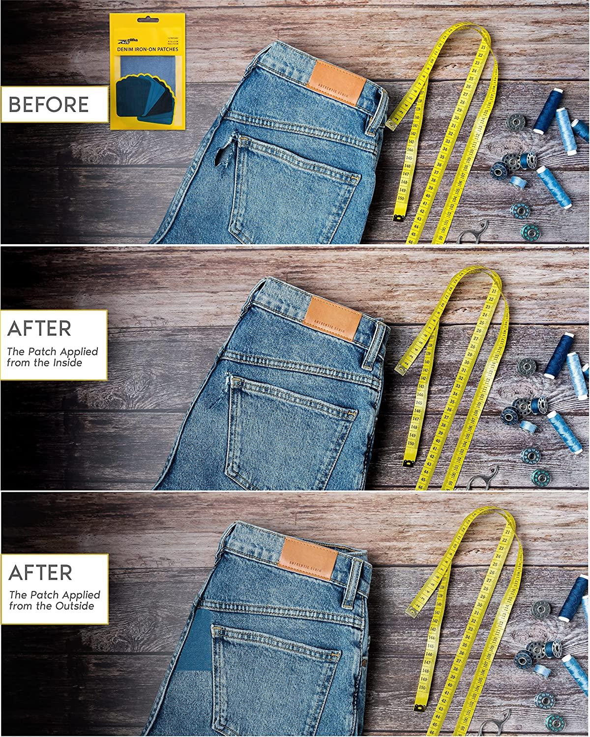 ZEFFFKA Premium Quality Denim Iron-on Jean Patches Set - 100% Cotton ...