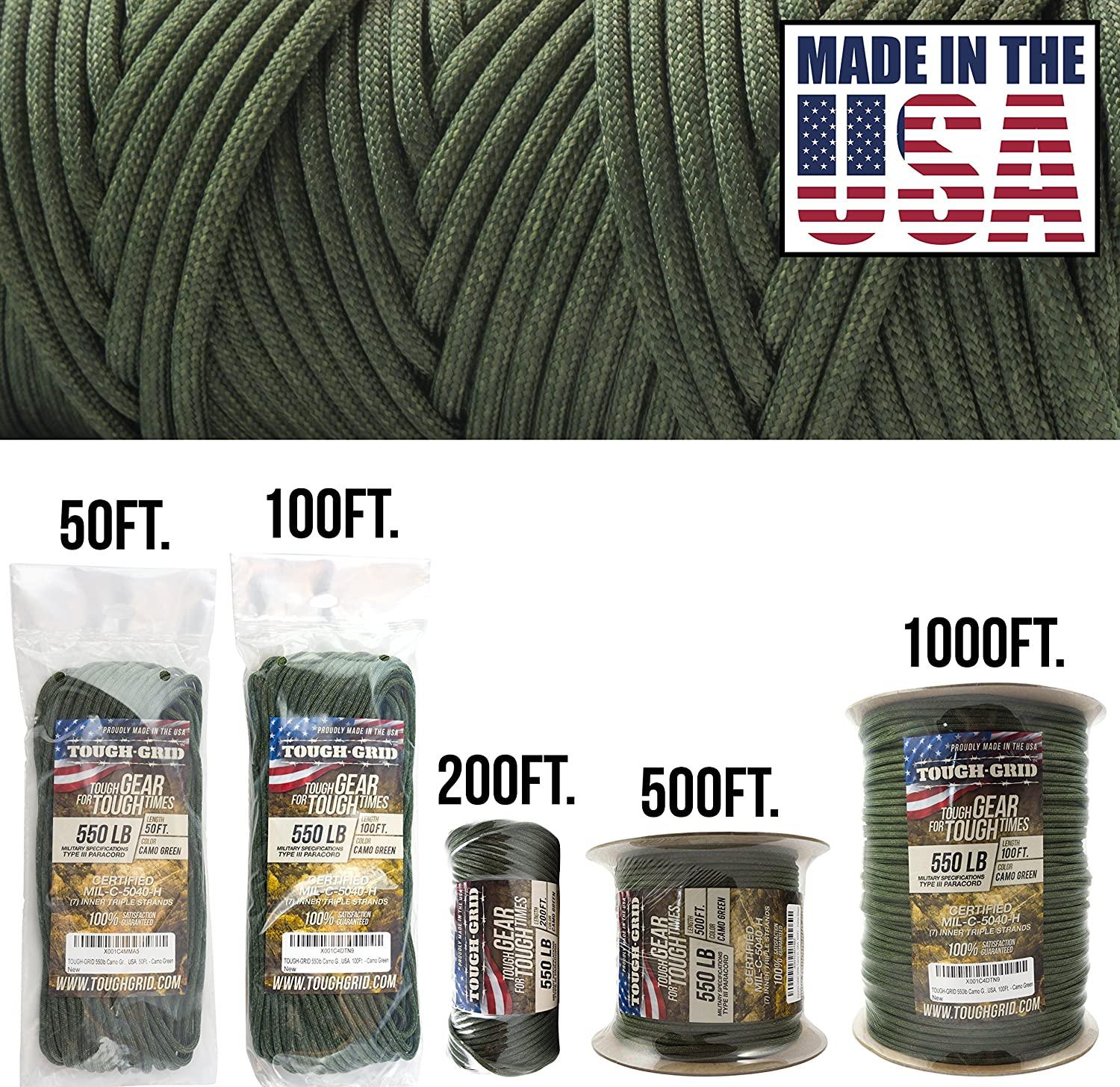 TOUGH-GRID 550lb Paracord - Mil-Spec Type III Parachute Cord in Camo ...