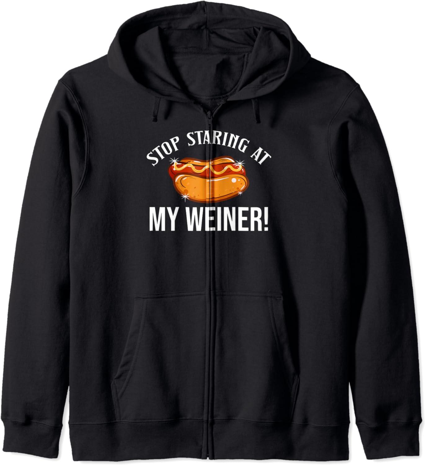 Stop Staring At My Weiner Hotdog Bun Ketchup Mustard Mayo Zip Hoodie ...