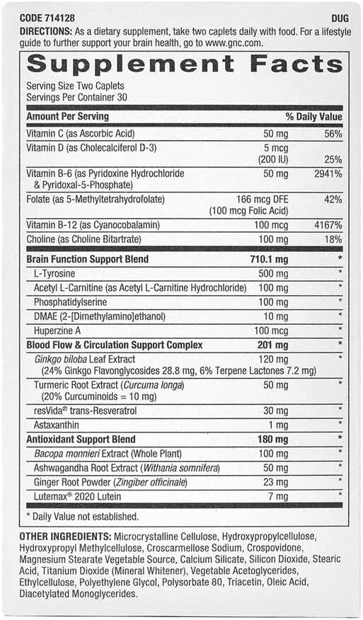 GNC Brain Health Formula - 60 Caplets | Supports Memory & Circulation ...