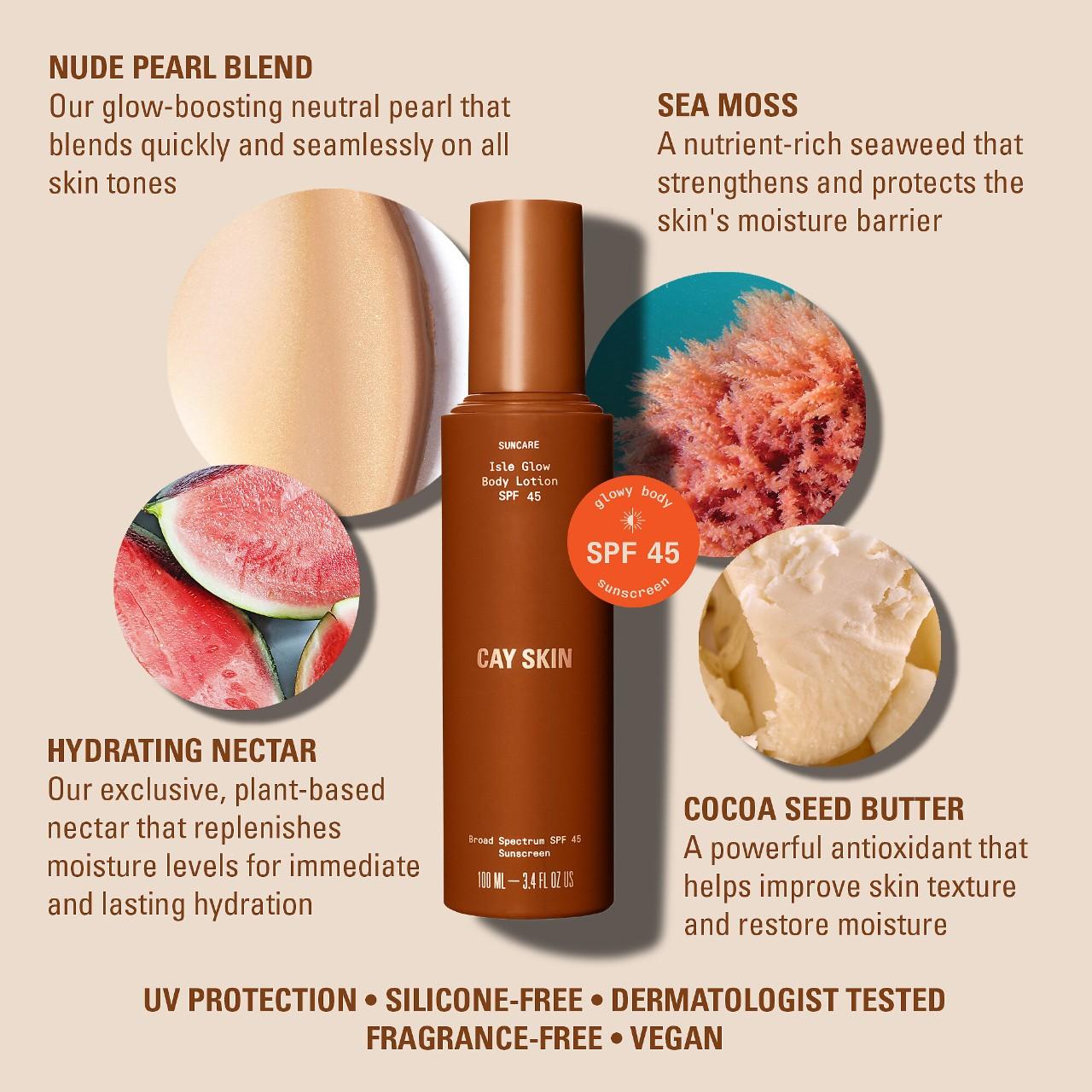 Shop CAY SKIN Isle Glow Body Lotion Sunscreen SPF 45 with Sea Moss and ...
