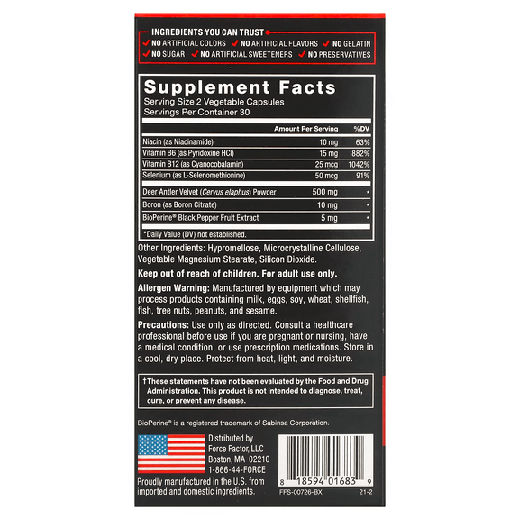 Force Factor Deer Antler Velvet (IGF-1) - 60 Capsules | Enhance Muscle Growth & Recovery | Buy ...