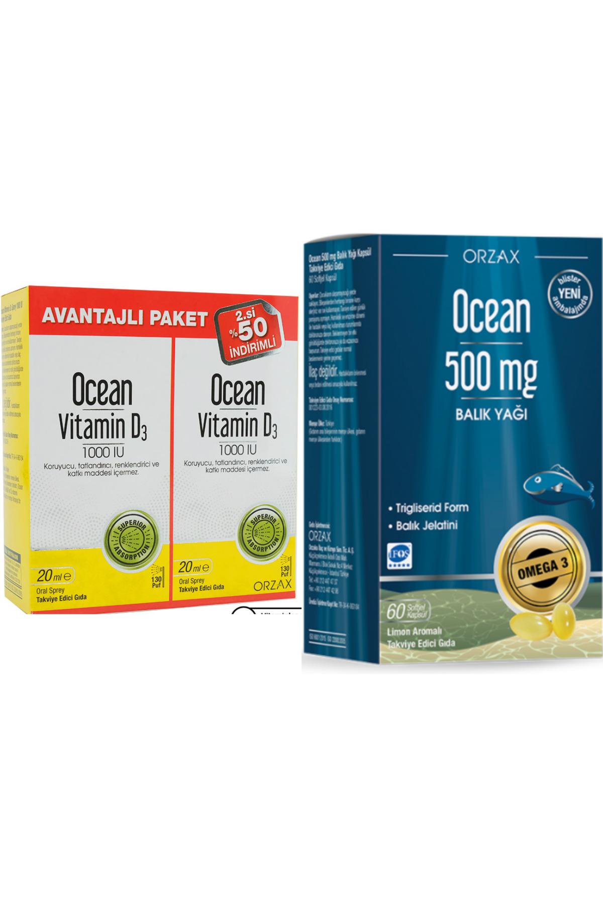 Ocean Vitamin D3 1000IU Spray 20ml 2-Pack Advantage + Fish Oil 500mg 60 ...