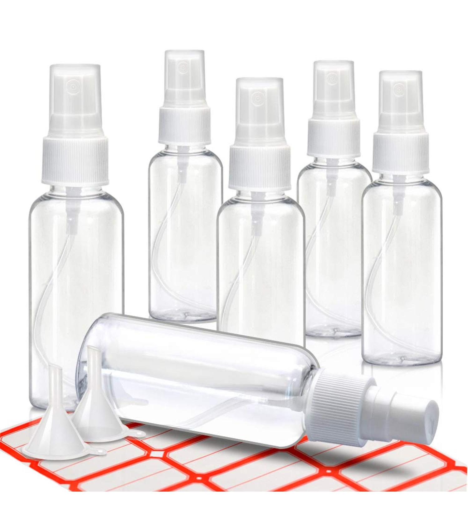 2oz Mini Spray Bottles Travel Size Plastic Hand Spritzer for Liquids Refillable Alcohol Spray with Funnel and Labels