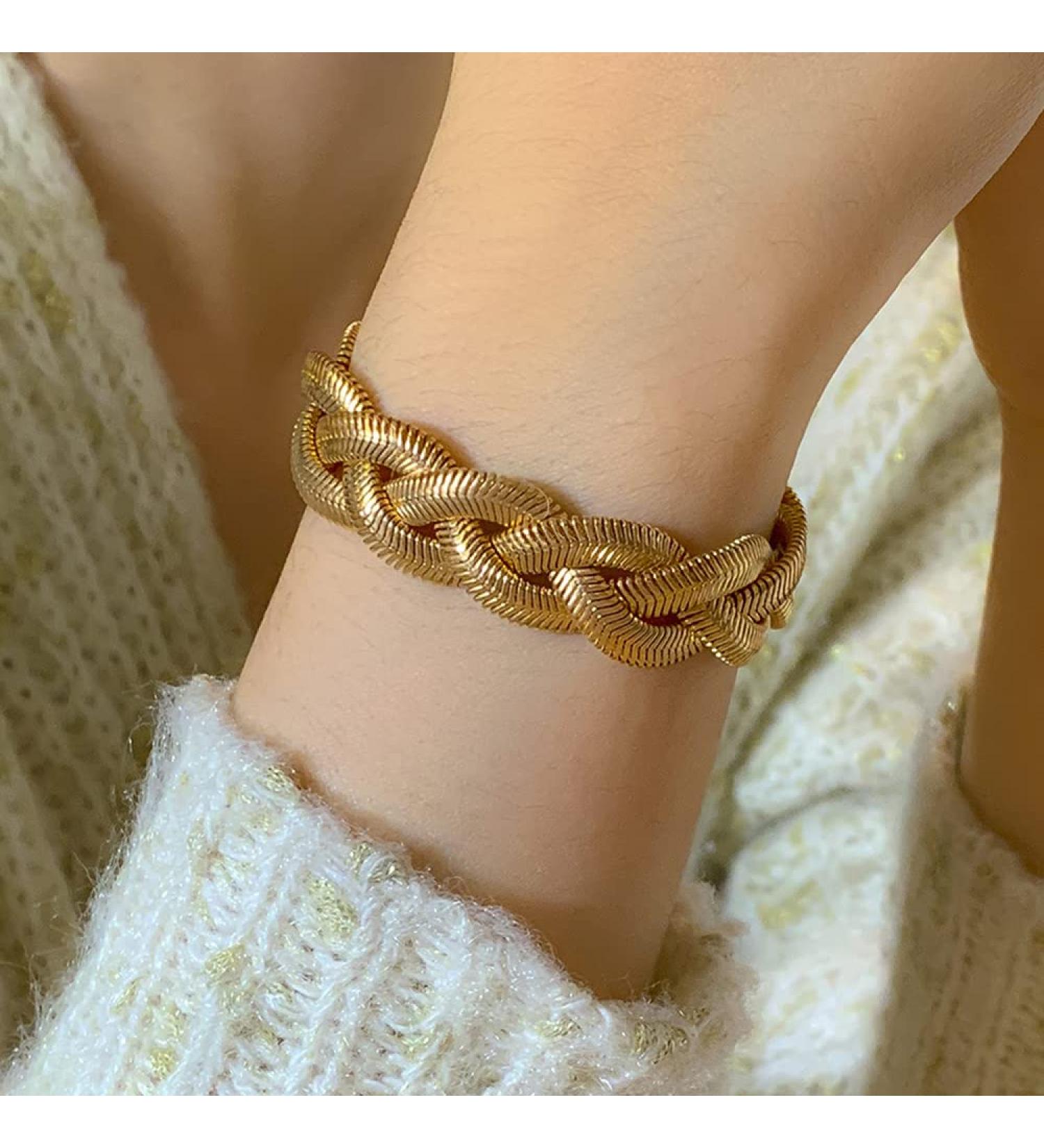Xerling Chunky Gold Bracelets Boho Snake Bone Twisted Herringbone Charm Bracelets for Women and Teen Girls Gold