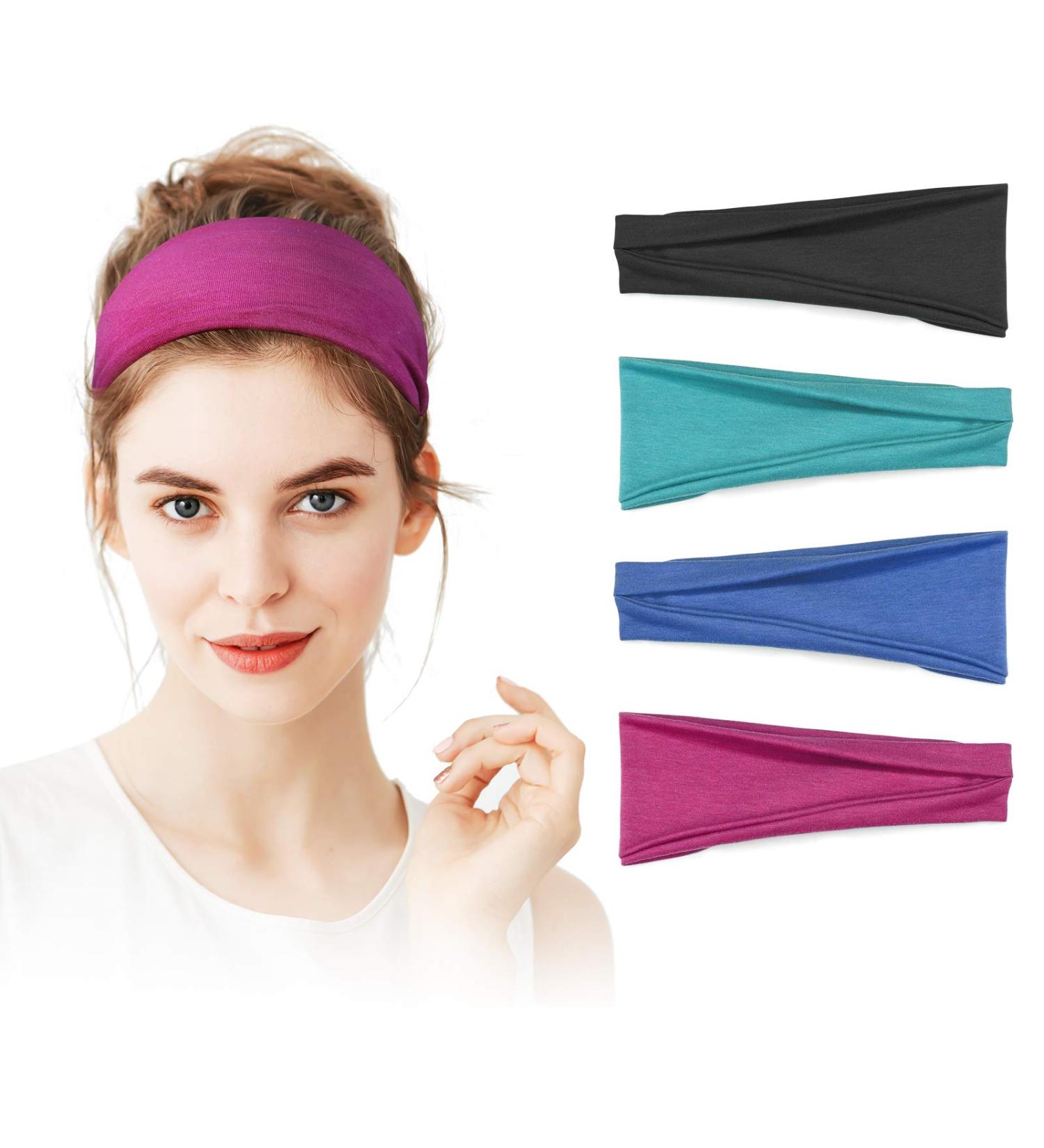 Stylish Non Slip Workout Headbands for Women 4 Pack Cotton Yoga Fitness Bands