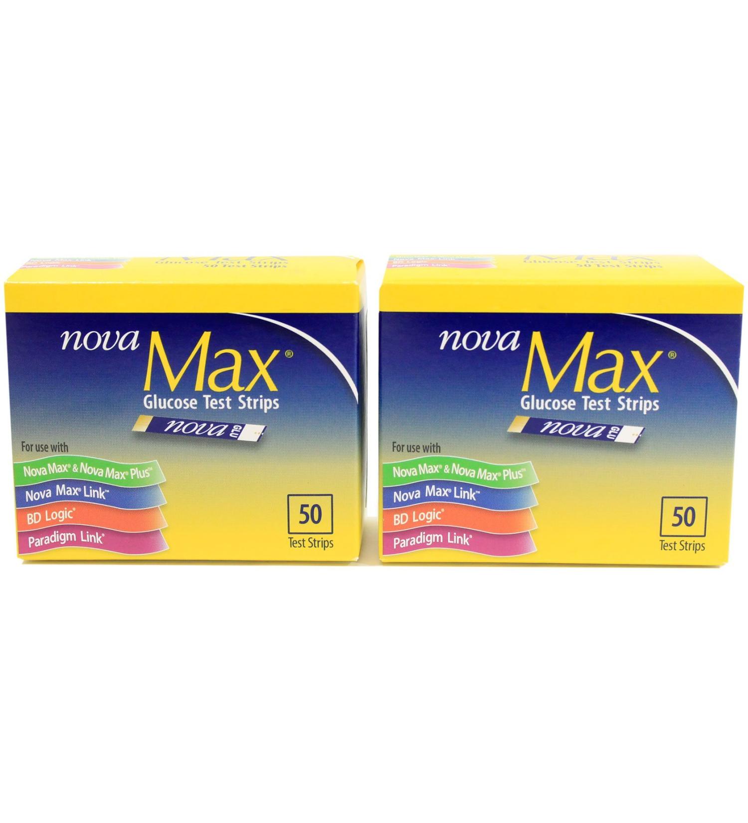 Nova Max Glucose Test Strips 50 ct - Pack of 2 | Blood Sugar Testing ...