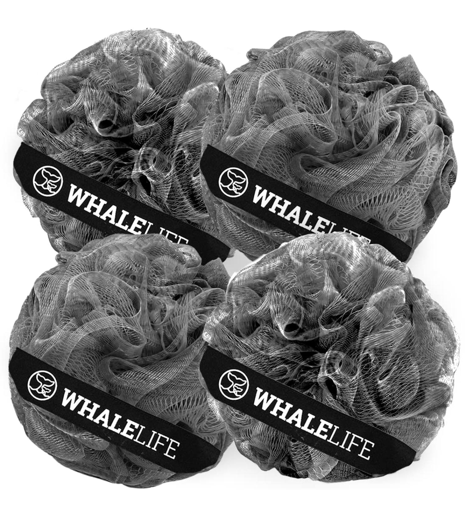 Loofah Sponge Bath Set for Men Women 4 Pack Dark Gray Exfoliating Body Scrubber