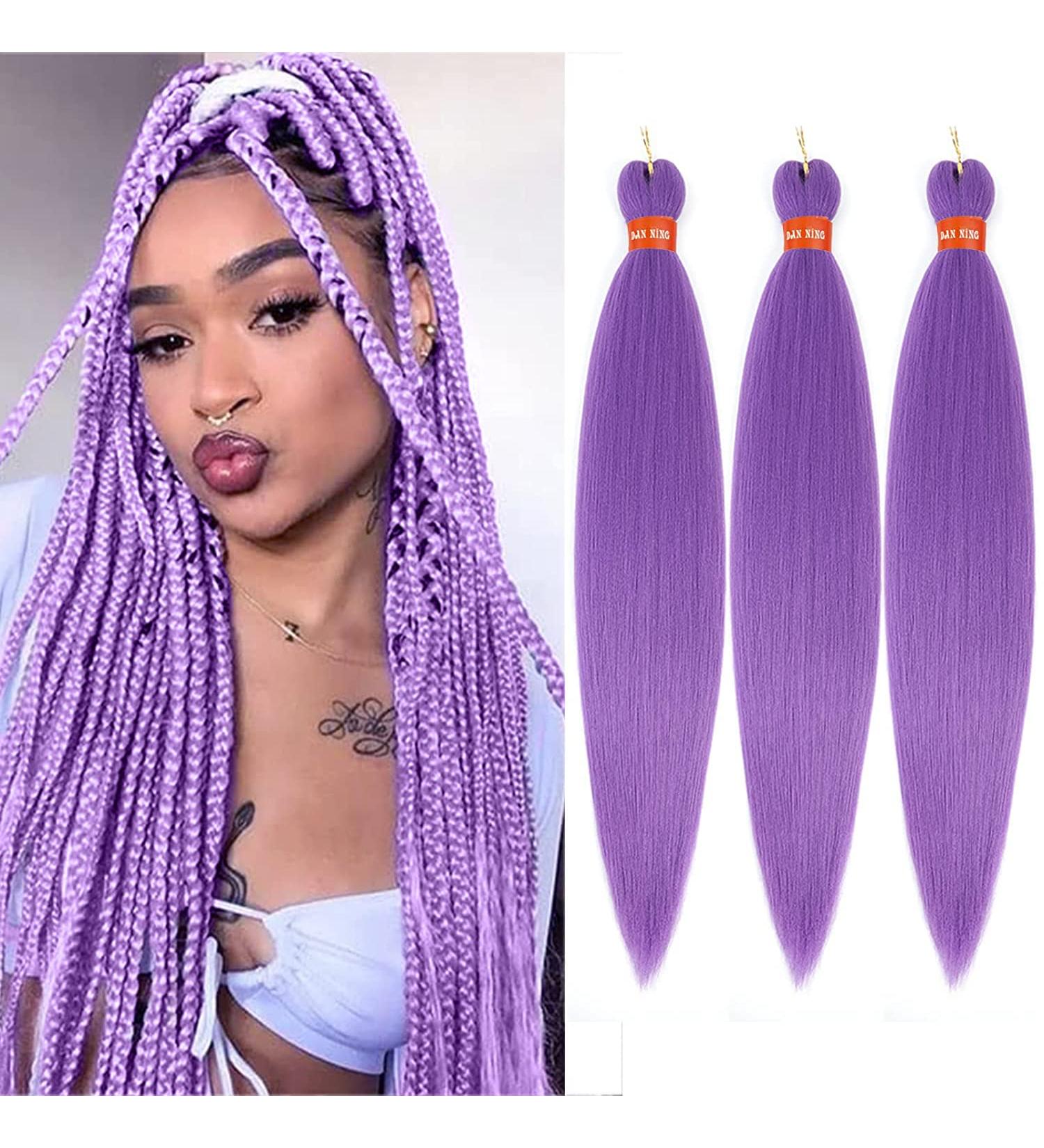 Light Purple Lavender Pre Stretched Braiding Hair 30 Inch 3 Packs Yaki Texture Box Braid Extensions Easy to Use Pre Feathered Braids for Summer