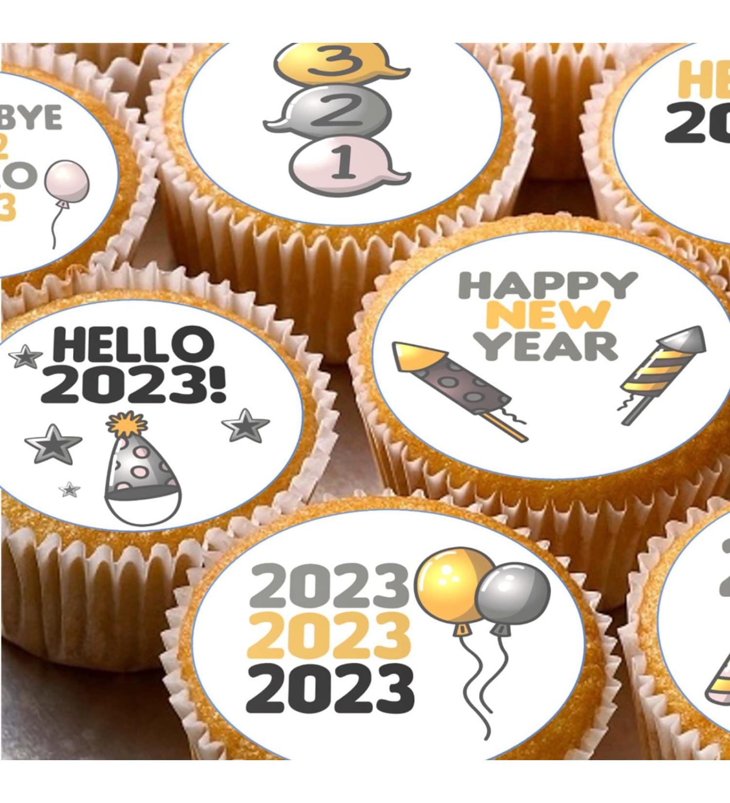 24 edible PRE CUT Happy New Year kids childrens party decoration ...