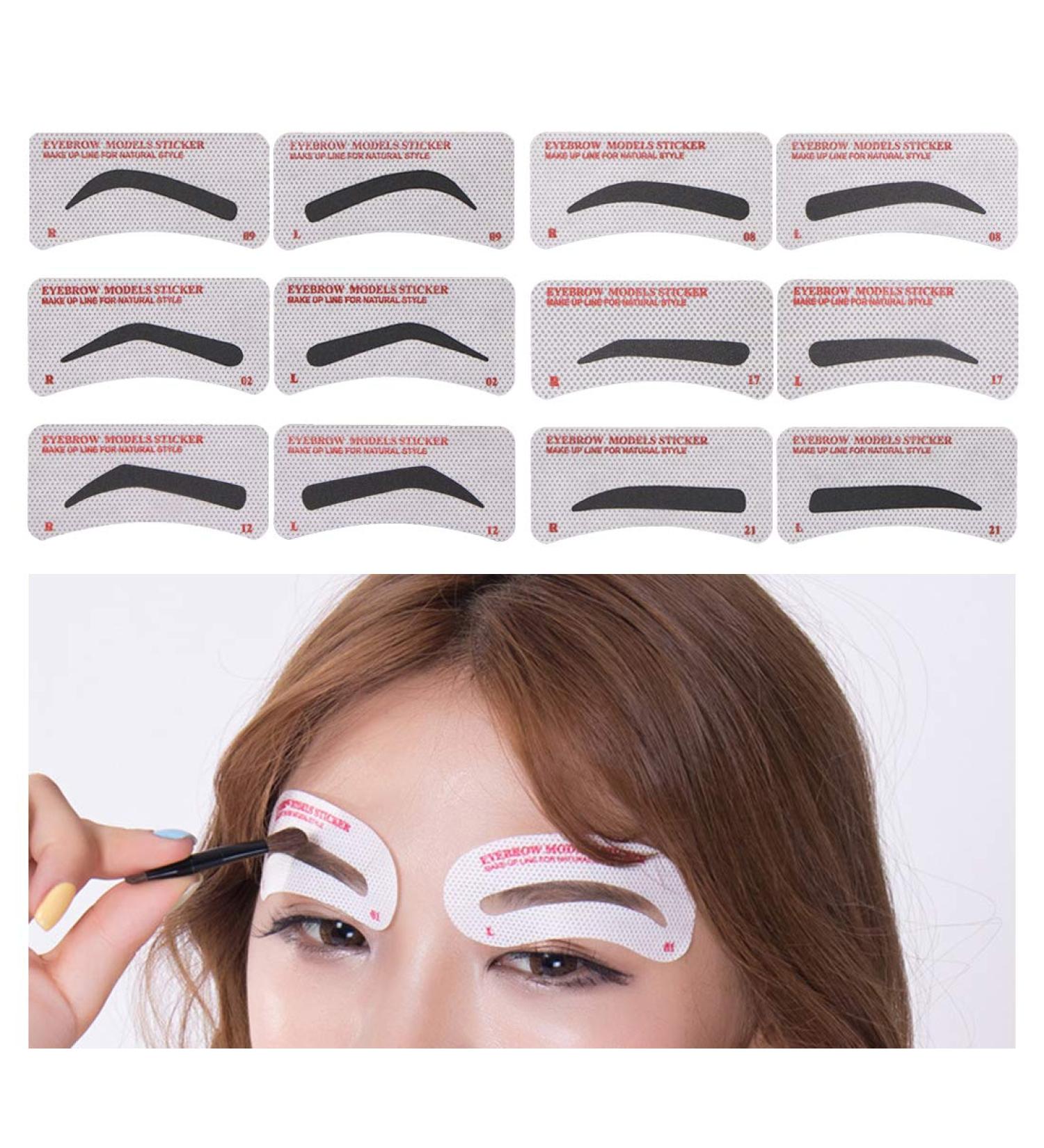 60 PCS Eyebrow Stencils Kit 6 Styles Non Woven Shaping Tools for Beginners