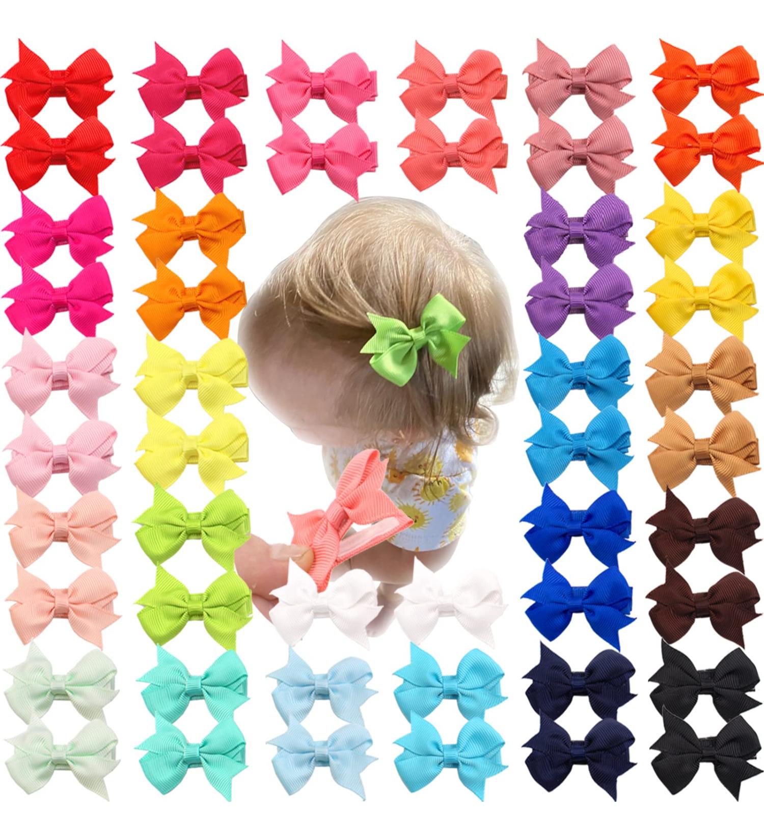 50 Pcs Tiny Baby Hair Clips Alligator Clips Hair Bows for Girls in 25 Pairs Hair Barrettes for Infants and Toddlers Assorted Colors