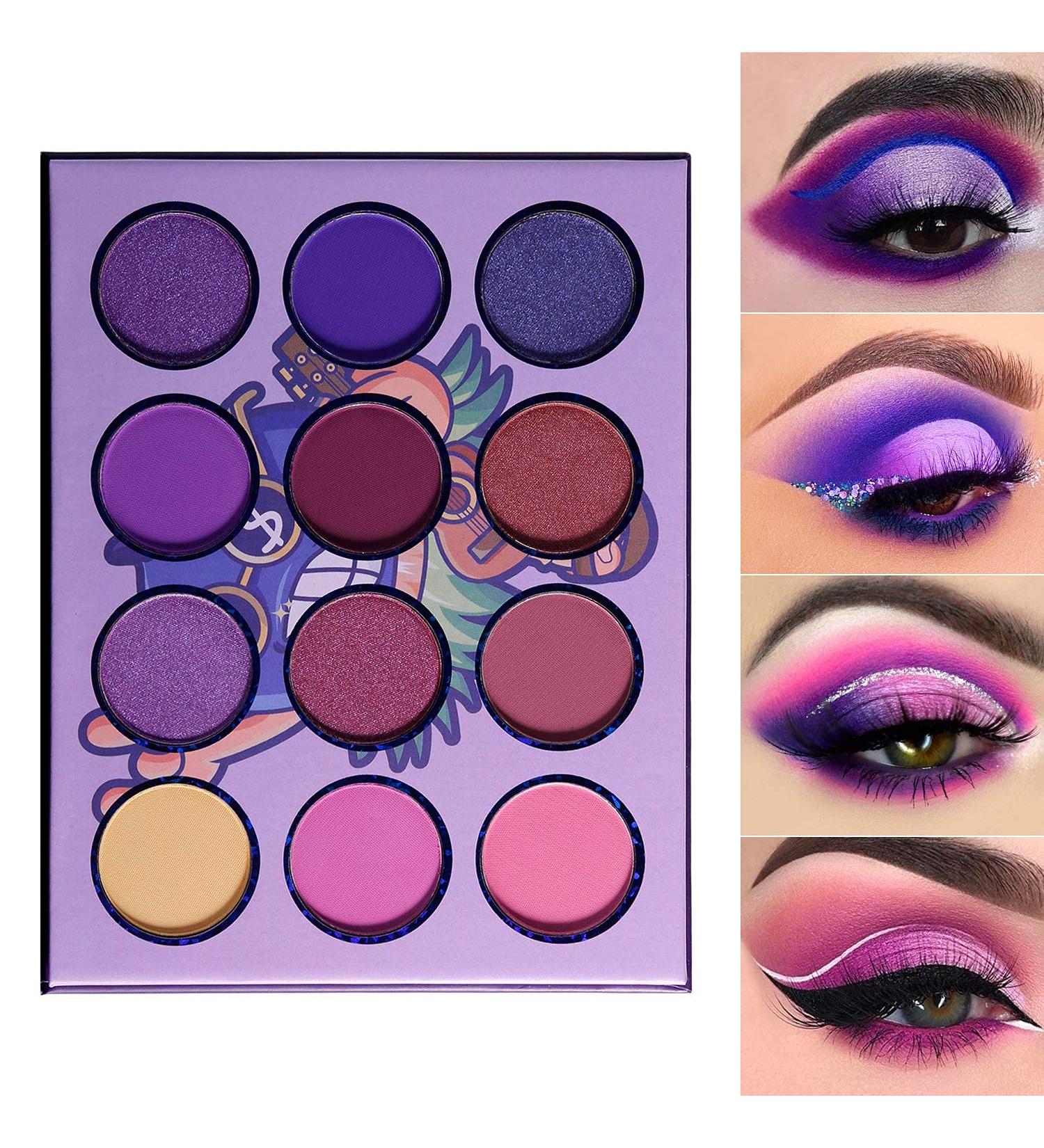 DE LANCI Hawaii Blueberry Purple Eyeshadow Palette 12 Shades Ultra Pigmented Matte Shimmer Professional Mini Makeup Pallet