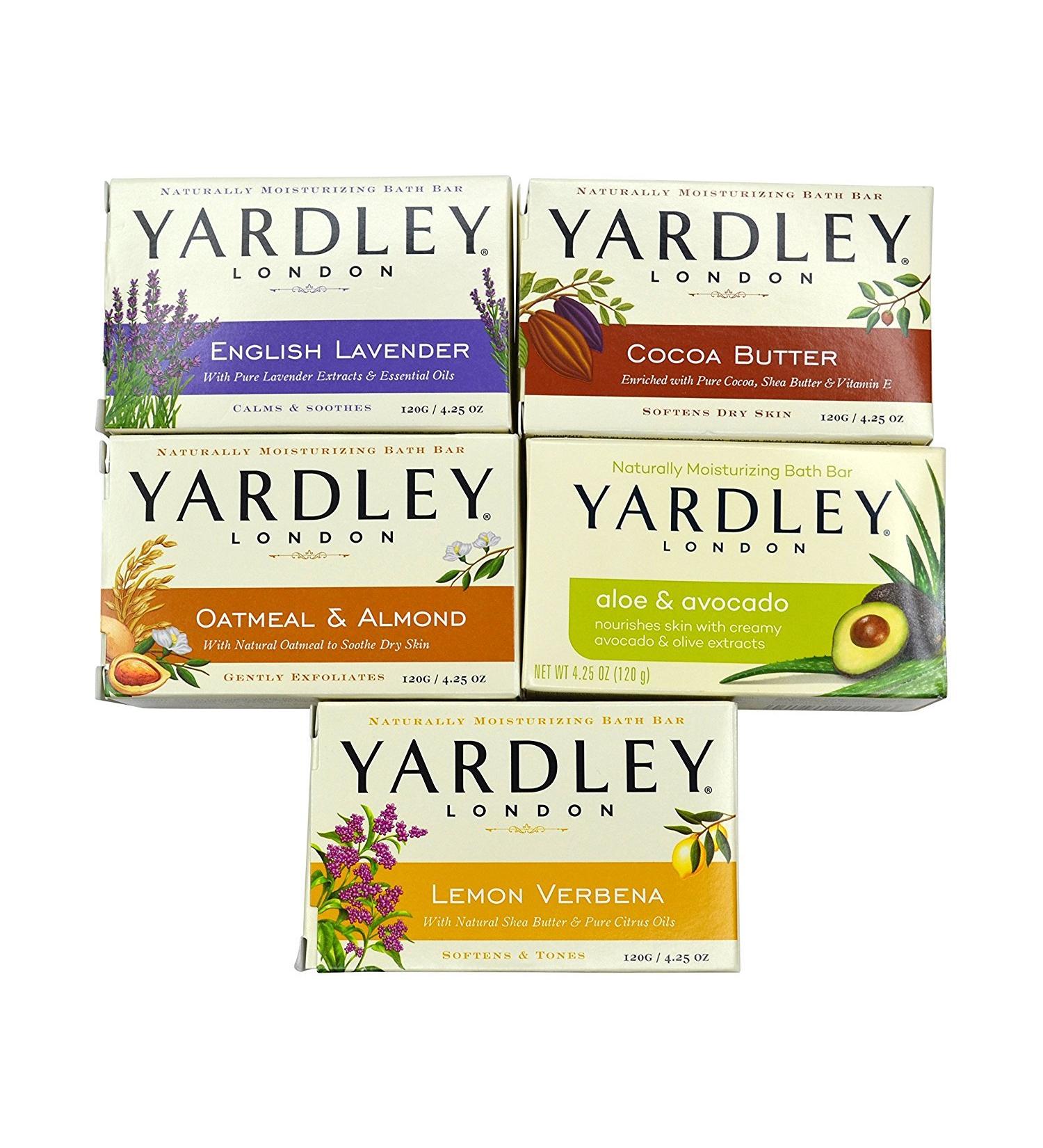 Yardley London Soap Bath Bar Bundle 10 Bars English Lavender Oatmeal Almond Aloe Avocado Cocoa Butter Lemon Verbena 4.25oz Bars Pack of 10