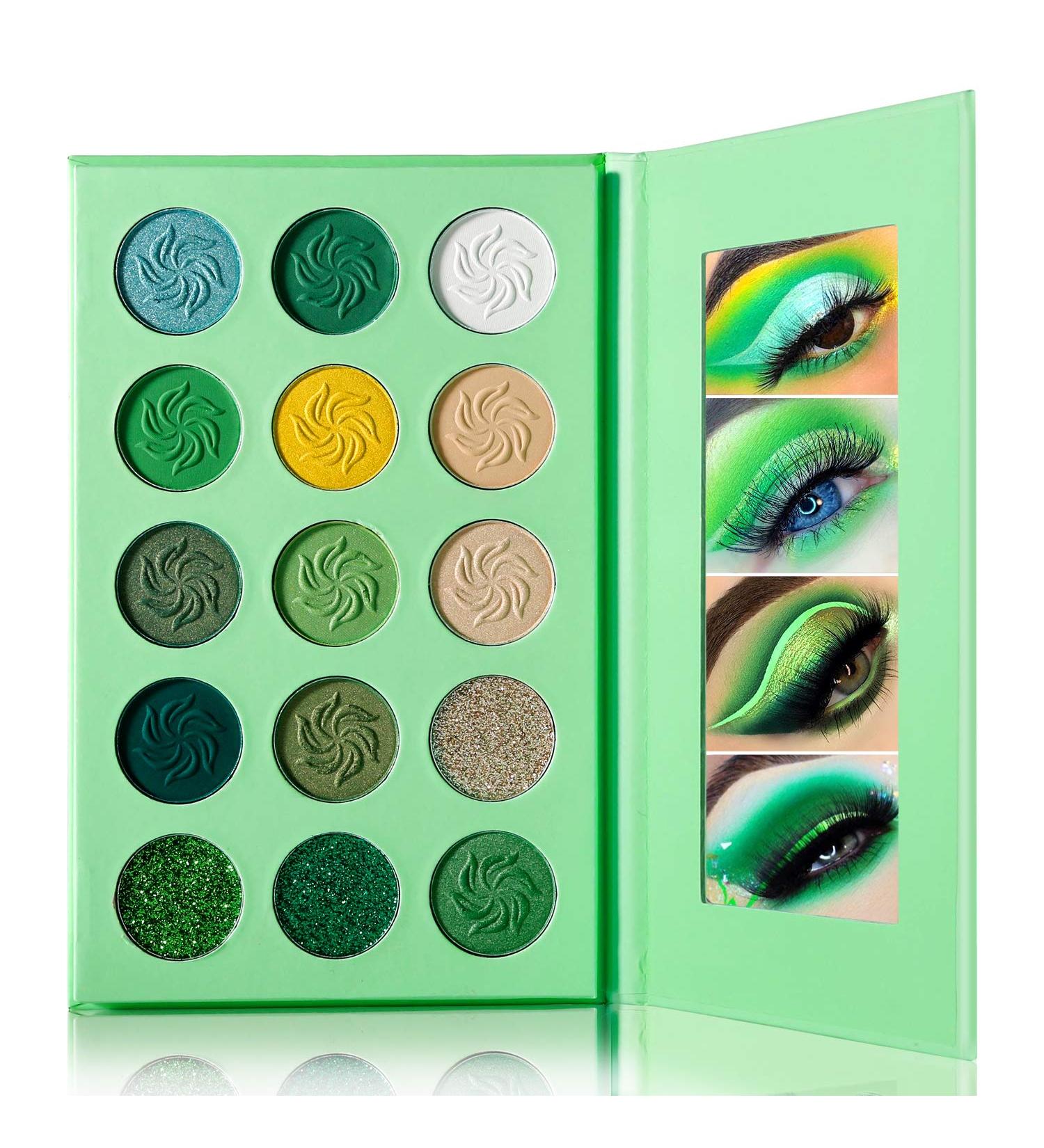 DE LANCI Avocado Green Eyeshadow Palette 15 Color Highly Pigmented Makeup Palette Matte Shimmer Glitter Long Wear Vegan Cruelty Free Nude to Emerald Green Eye Shadow