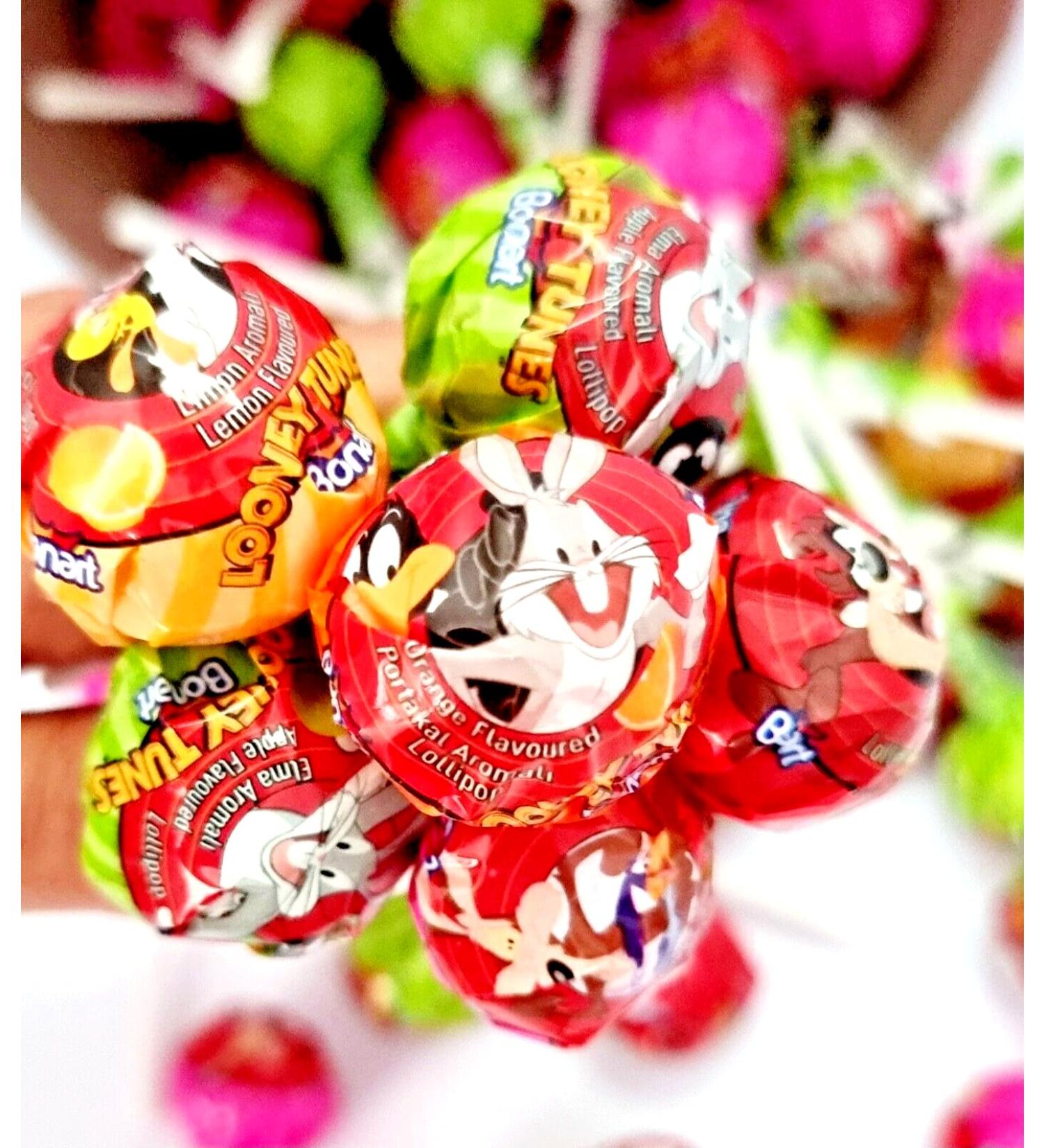 Lollipops Assorted Fruity Flavoured lollies Smurfs & Looney Tunes. Kids ...